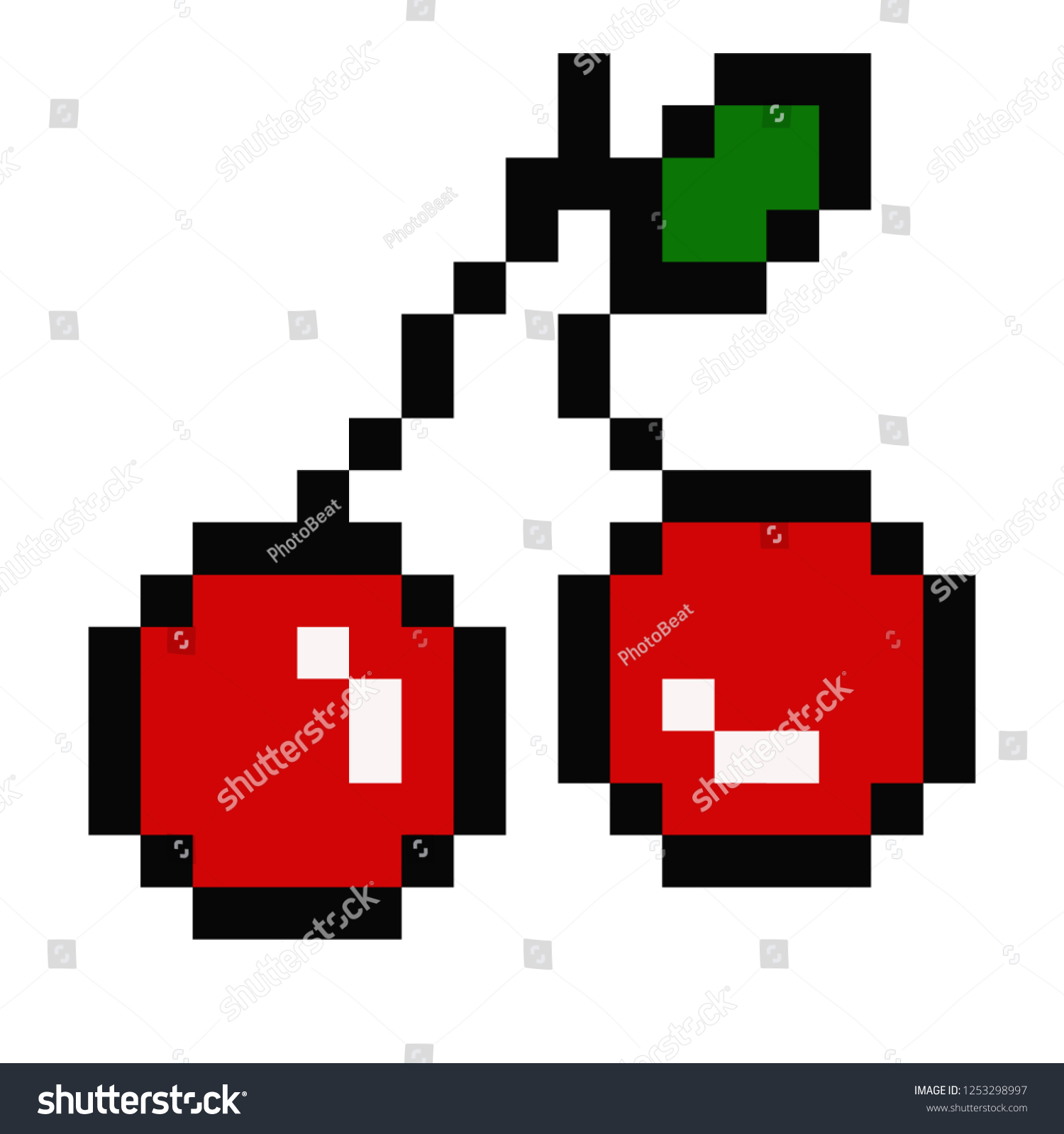 Pixel Art Cherry Red Icon: Stock-Vektorgrafik (Lizenzfrei) 1253298997