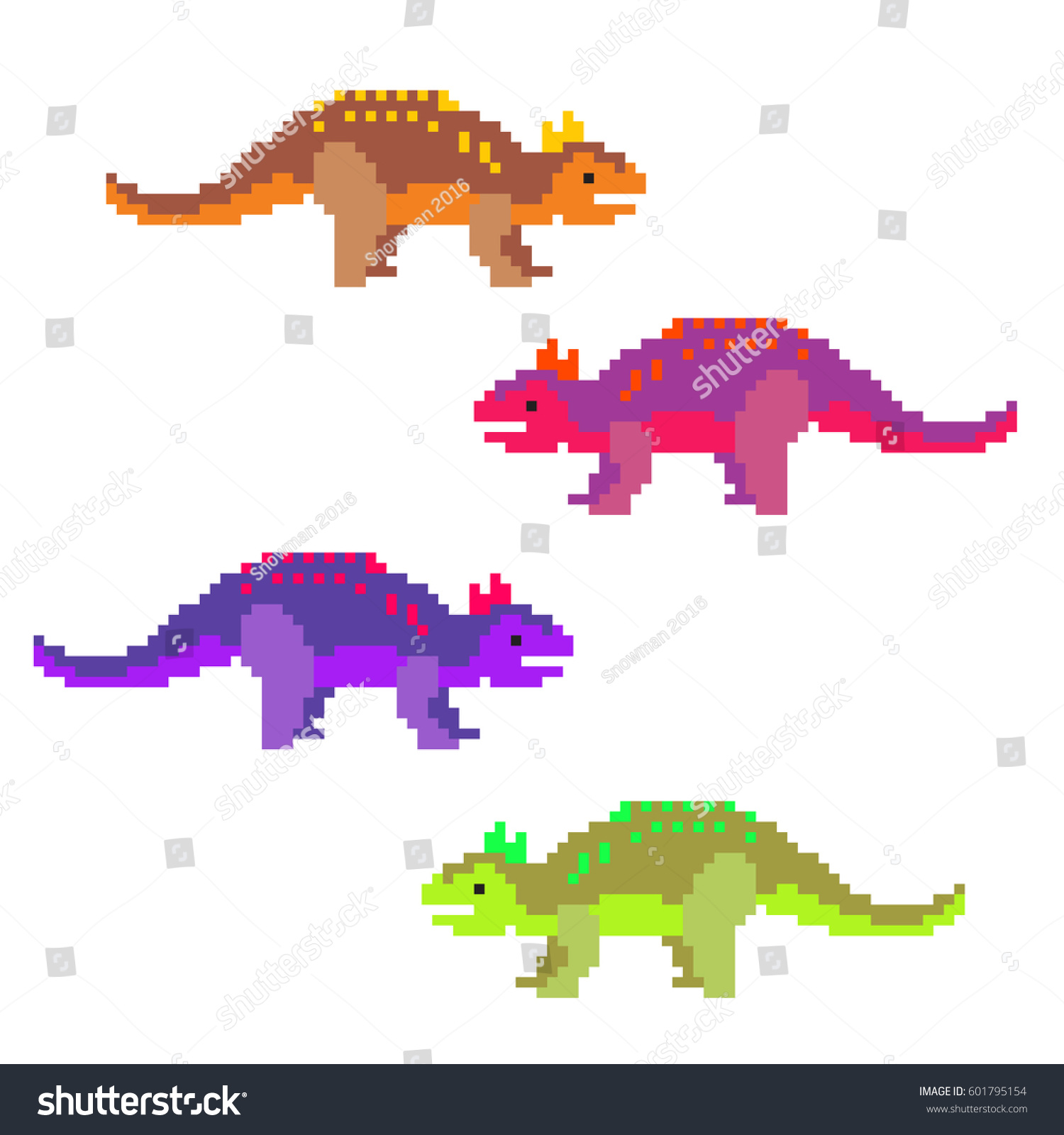 Vektor Stok Pixel Art Dinosaur (Tanpa Royalti) 601795154 | Shutterstock