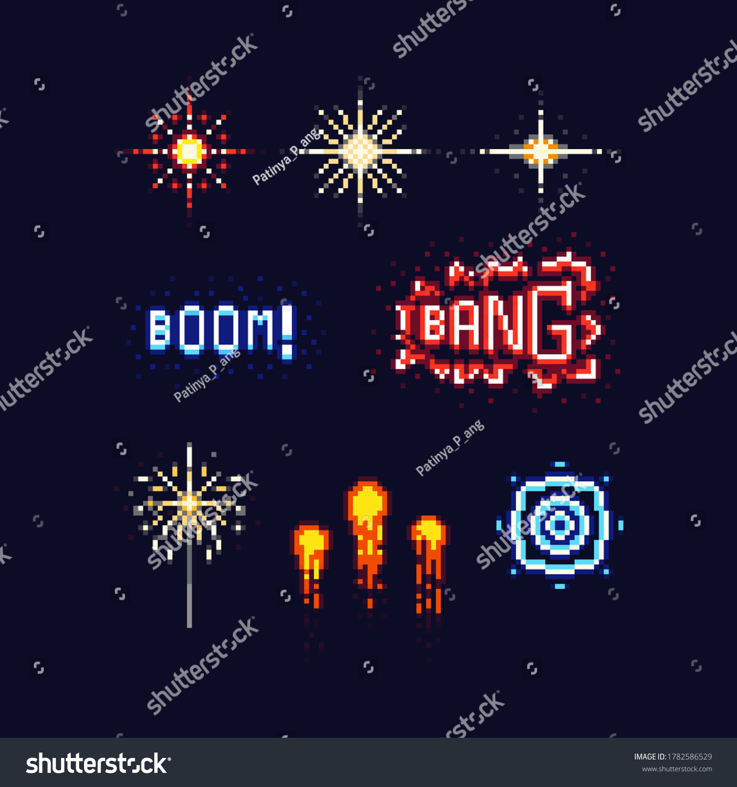 Pixel Art Firework Icon Design Set Stock Vector (Royalty Free) 1782586529