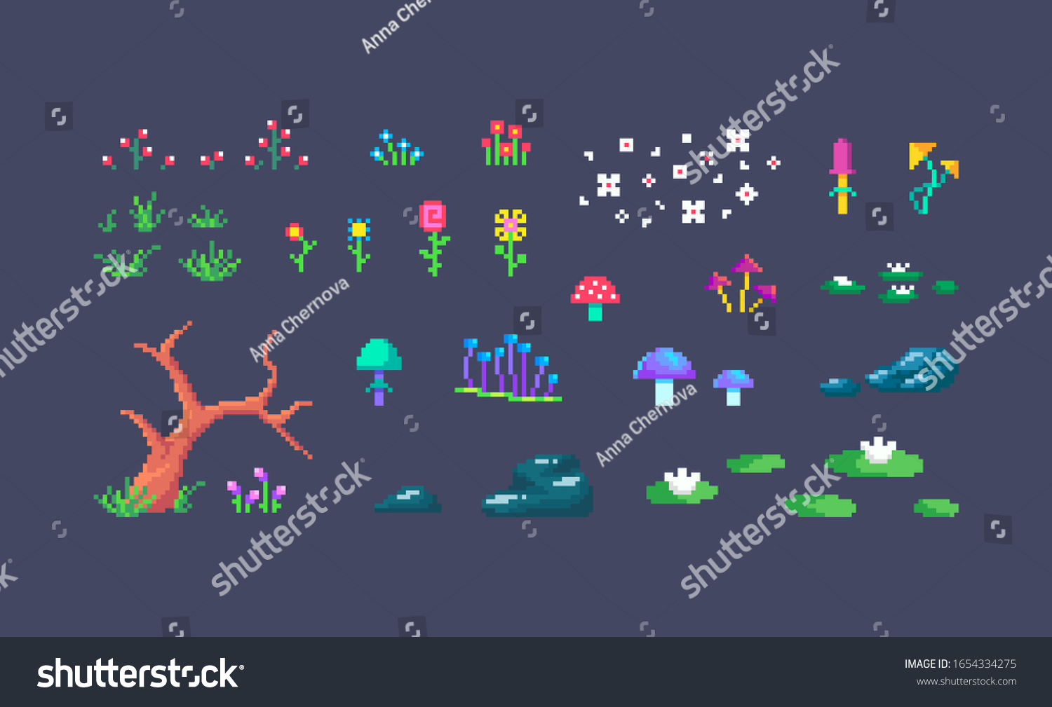 Pixel Art Forest Plants Cute Environment Stock Vector (Royalty Free ...
