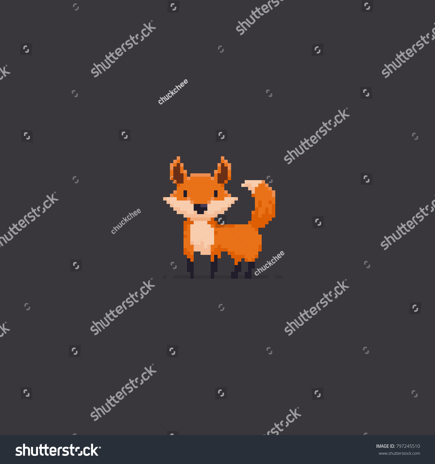 Pixel Art Fox Isolated On Dark Stock Vector (Royalty Free) 797245510