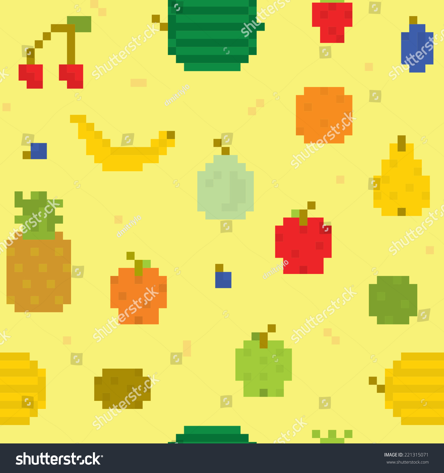 Pixel Art Fruits Seamless Vector Pattern: vector de stock (libre de ...