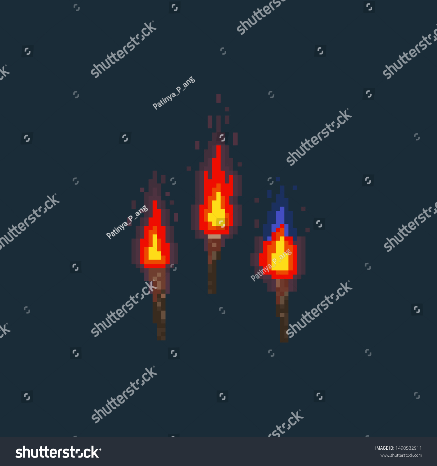 Pixel Art Glowing Torch Set8bit: เวกเตอร์สต็อก (ปลอดค่าลิขสิทธิ์ ...