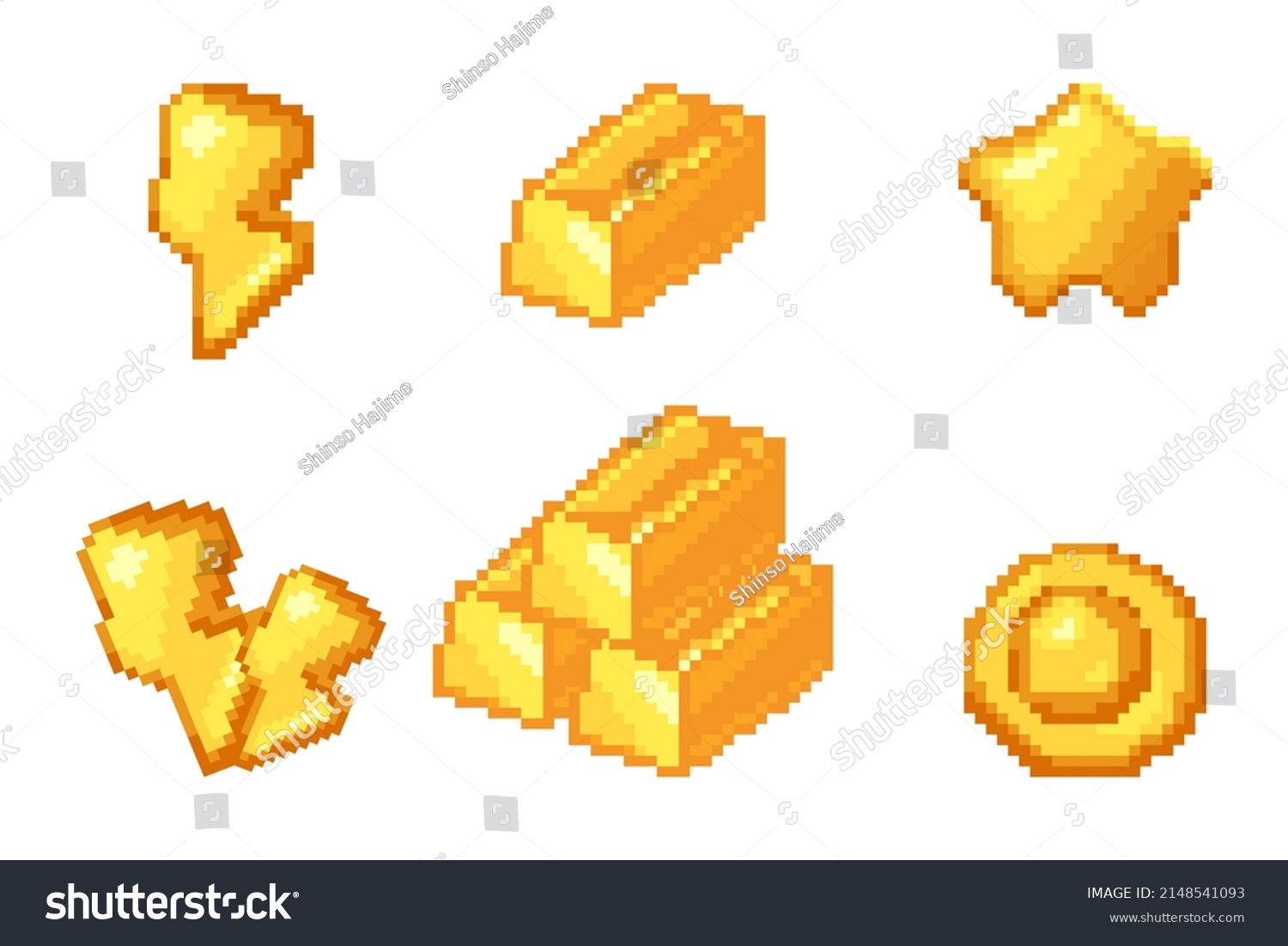 Pixel Art Gold Items Game Stock Vector (Royalty Free) 2148541093 ...