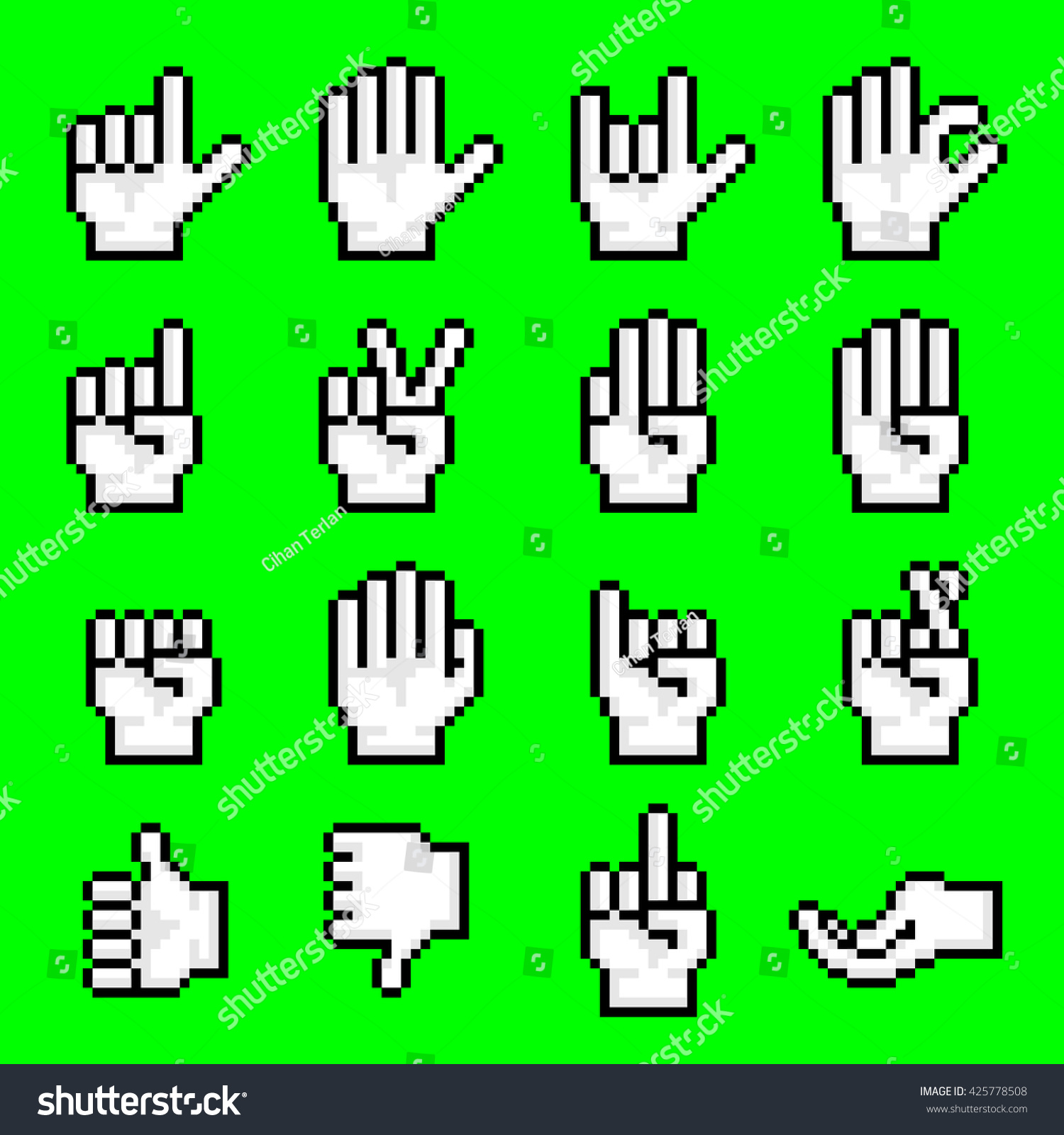 Pixel Art Hand Gestures : image vectorielle de stock (libre de droits ...