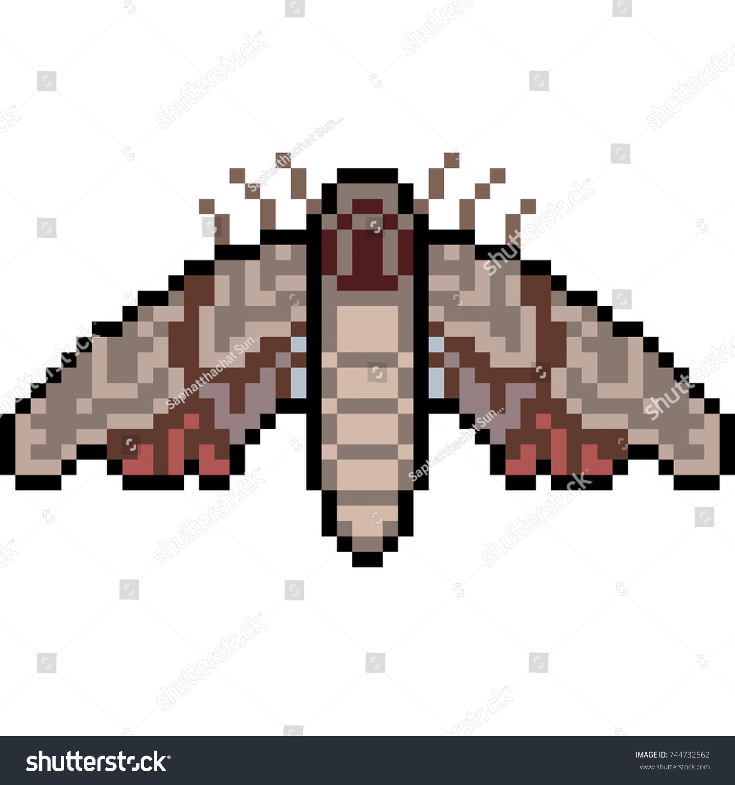 Pixel Art Insect Moth Isolated Stock Vector (Royalty Free) 744732562