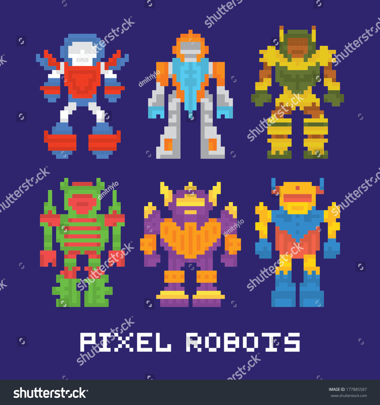 Vektor Stok Pixel Art Isolated Robots Vector Set (Tanpa Royalti ...