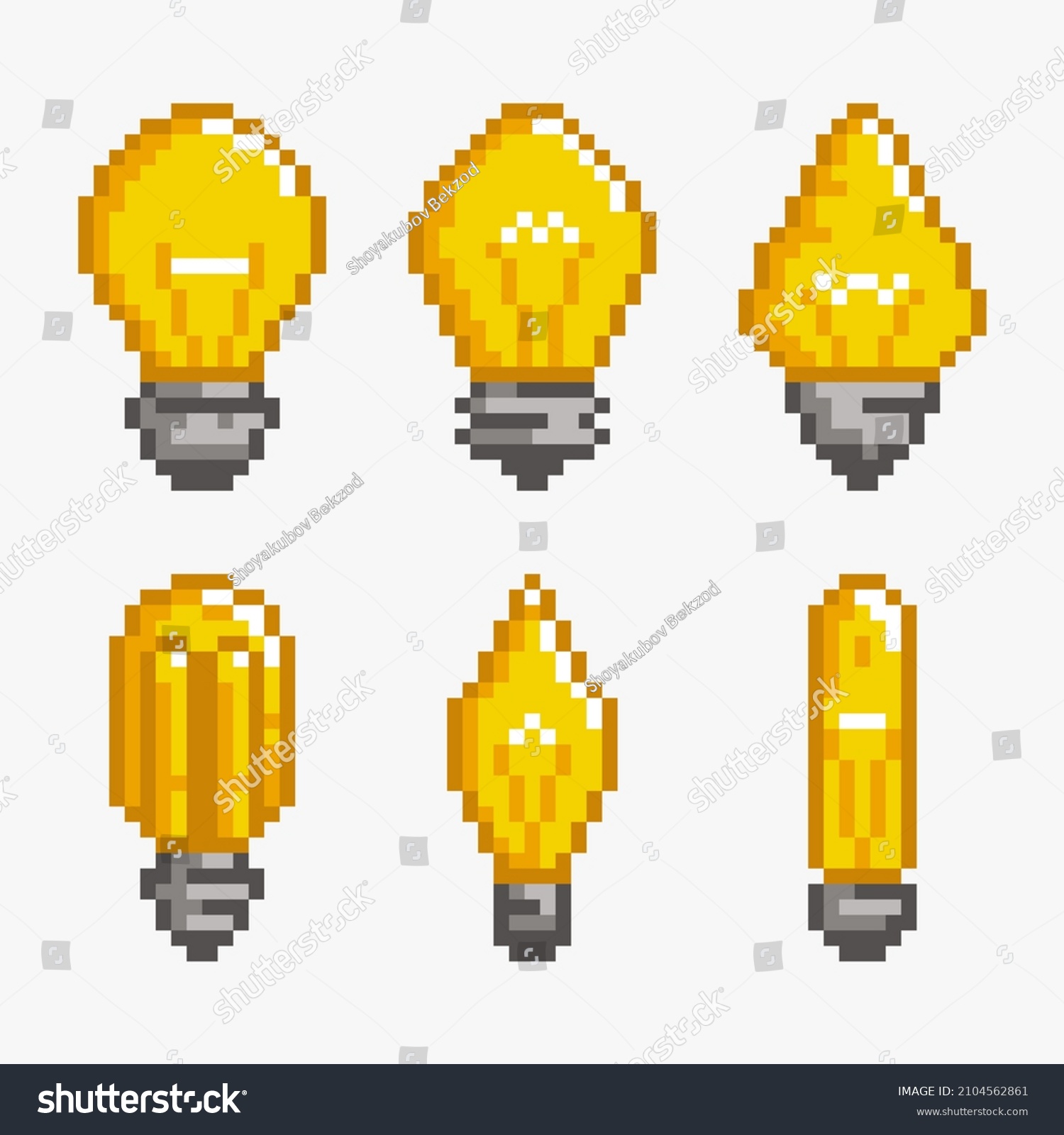 Pixel Art Light Bulb Set Stock Vector (Royalty Free) 2104562861