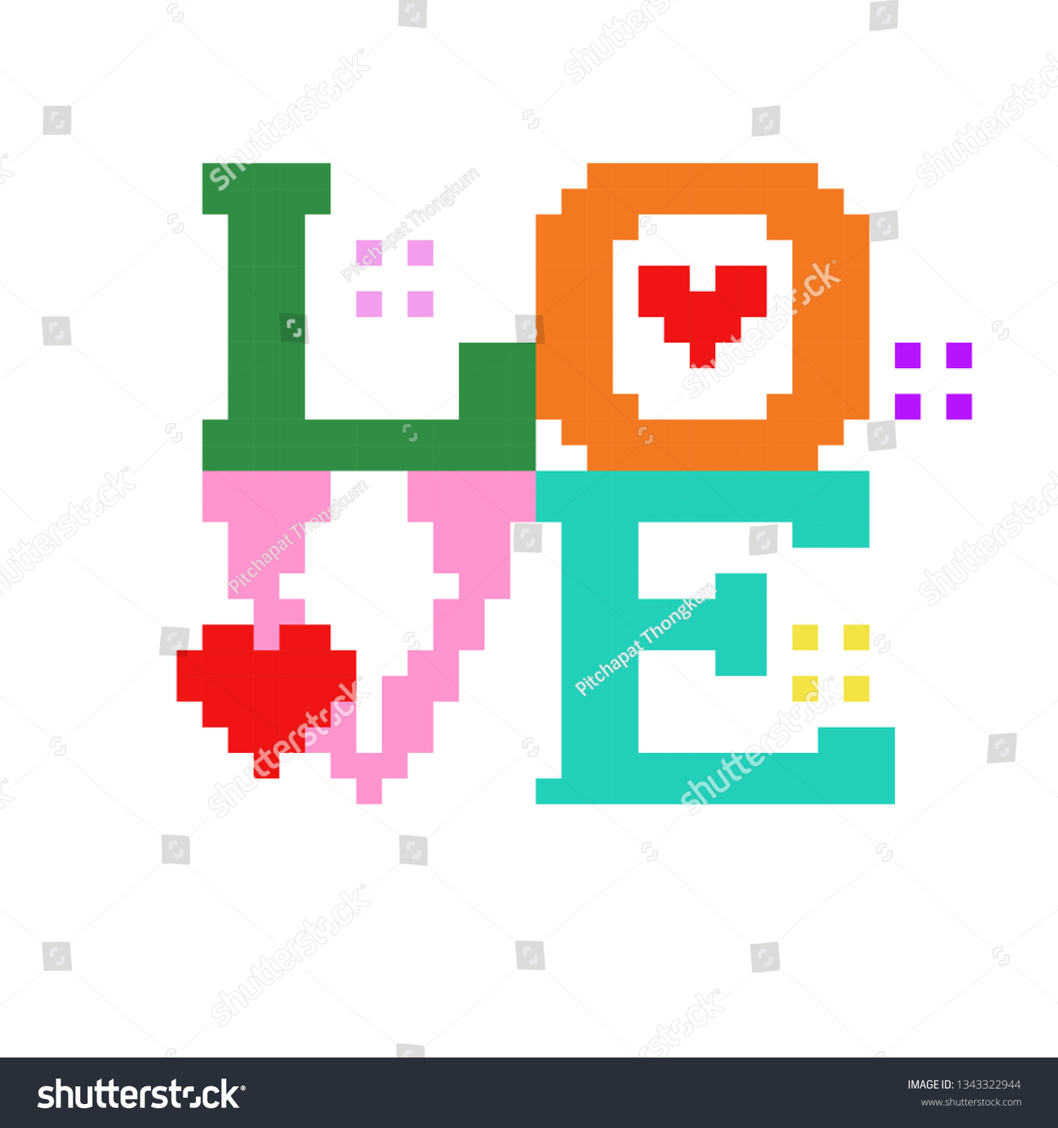 Pixel Art Love: vector de stock (libre de regalías) 1343322944