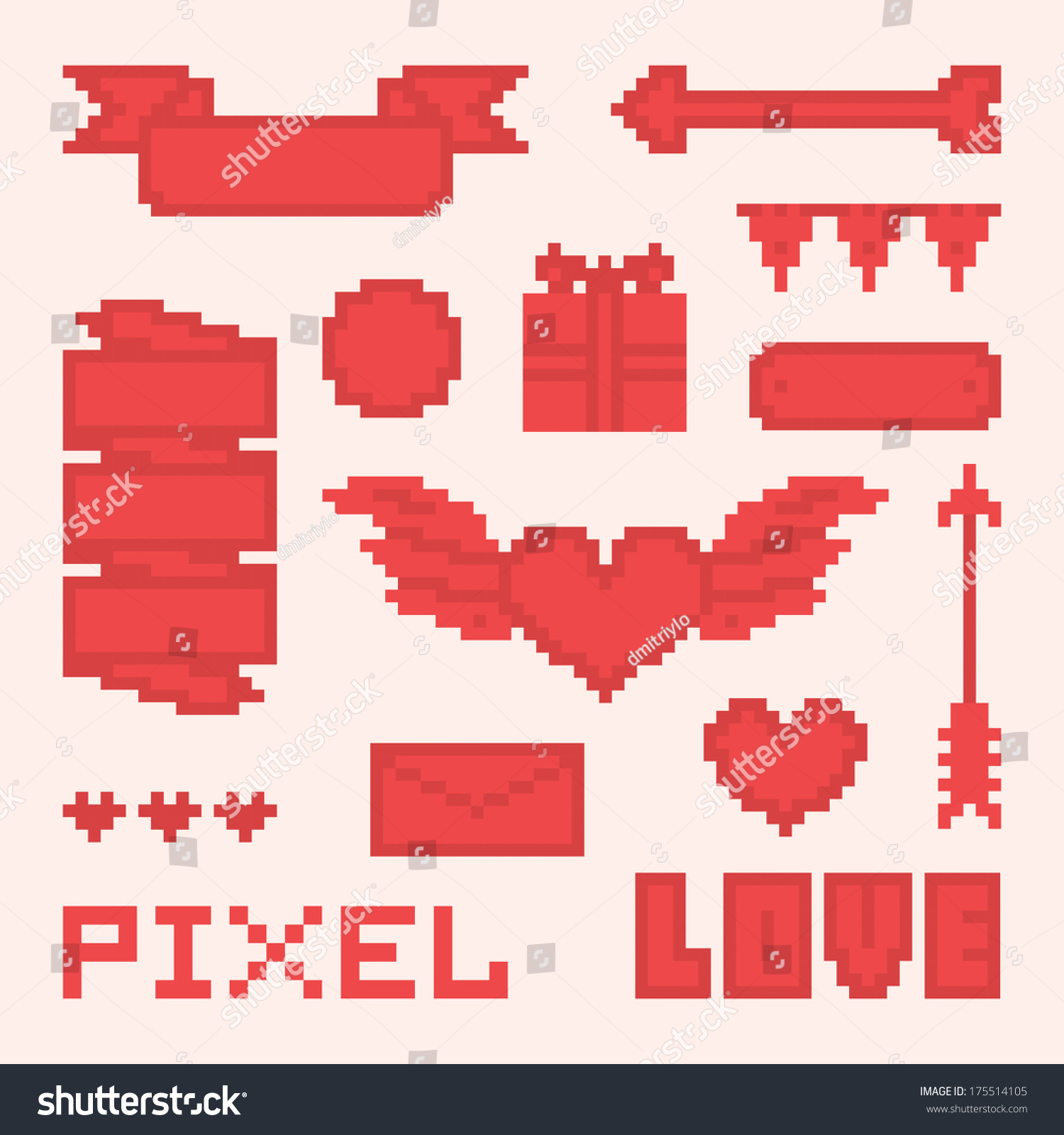 Pixel Art Love Isolated Vector Set Stock Vector (Royalty Free) 175514105