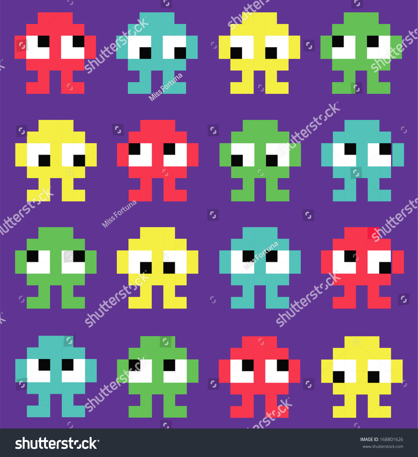 Pixel Art Monsters Seamless Background 스톡 벡터(로열티 프리) 168801626 ...