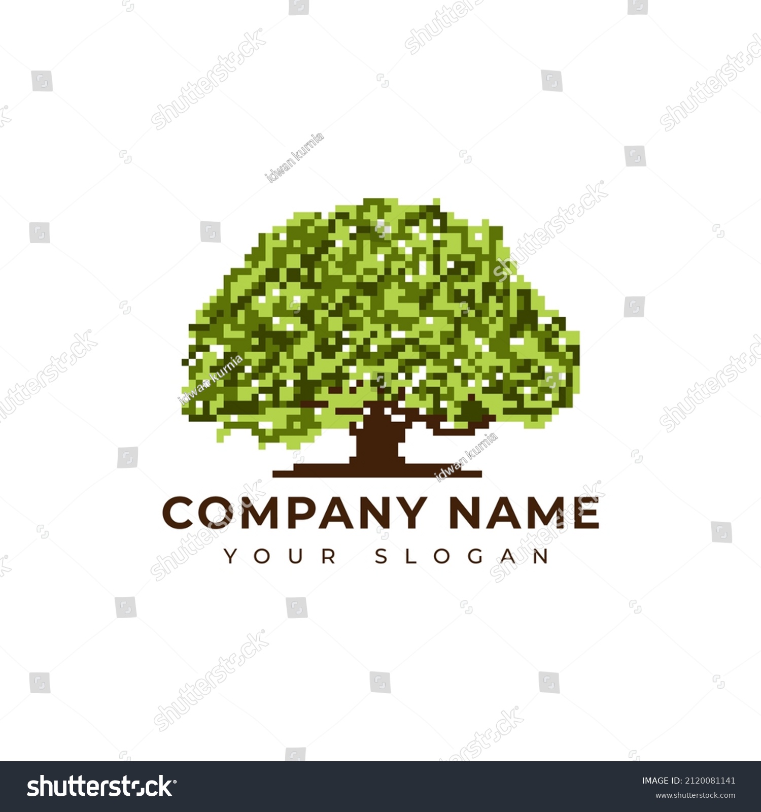 Pixel Art Oak Tree Logo Design Stock Vector (Royalty Free) 2120081141 ...