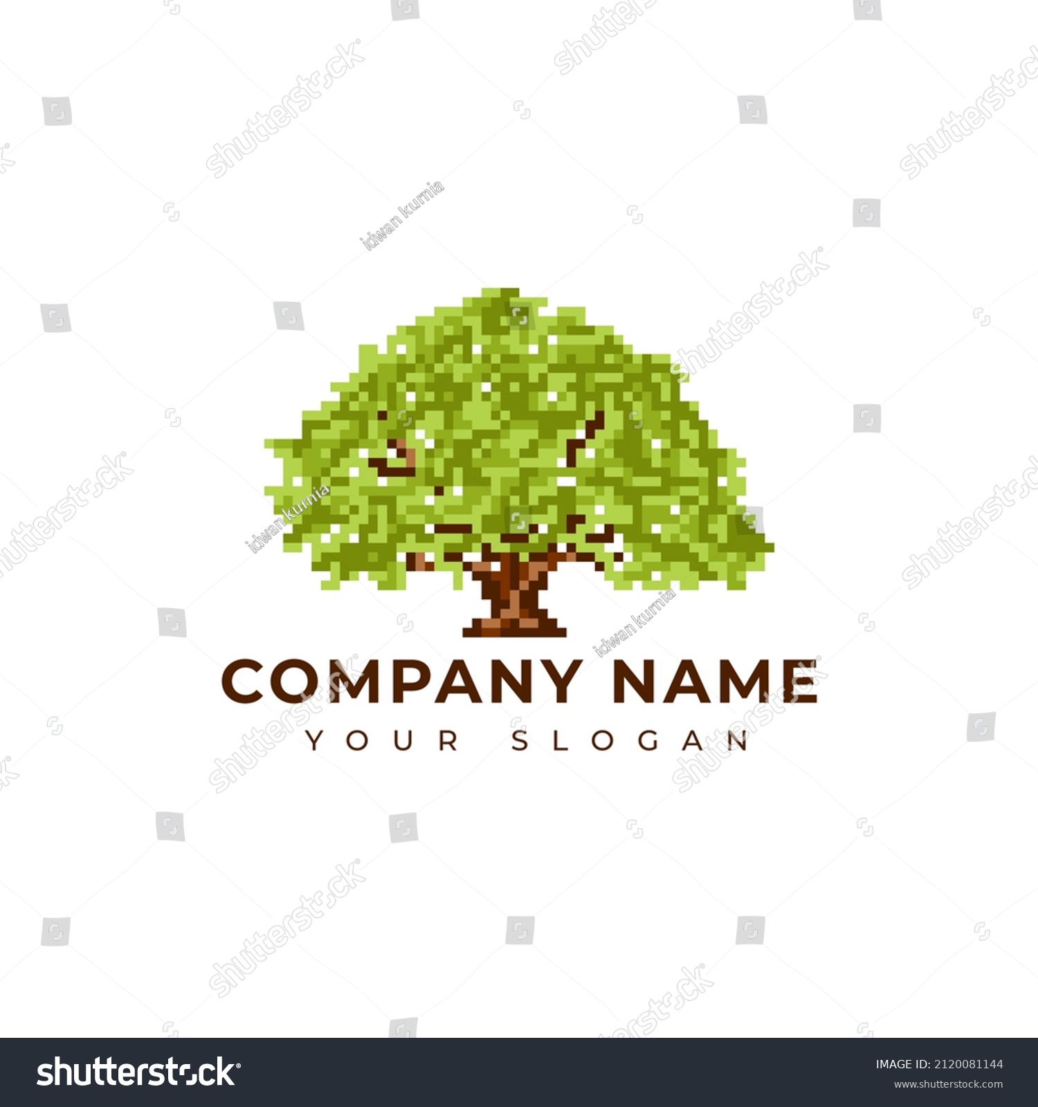 Pixel Art Oak Tree Logo Design Stock Vector (Royalty Free) 2120081144