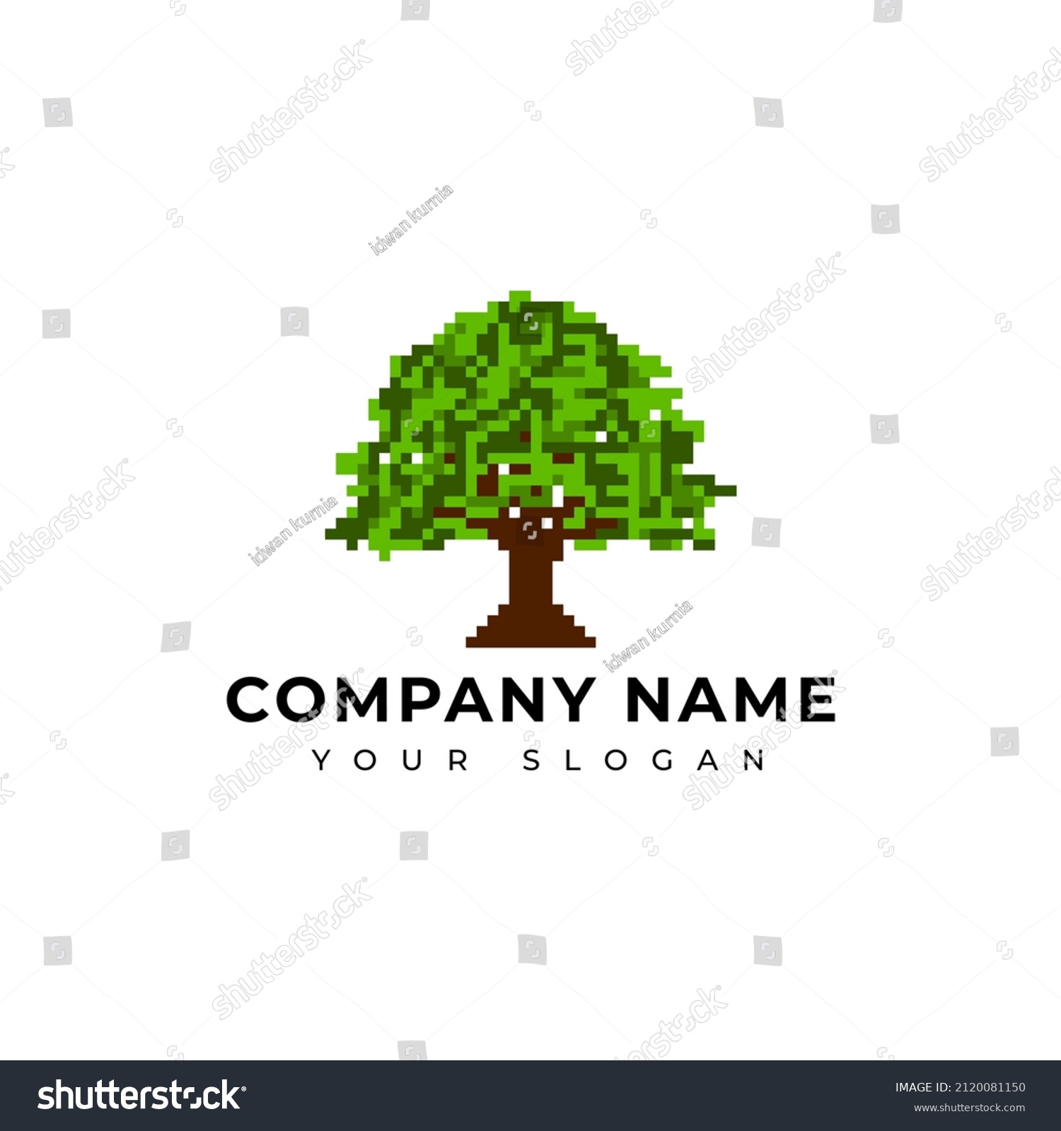 Pixel Art Oak Tree Logo Design Stock Vector (Royalty Free) 2120081150