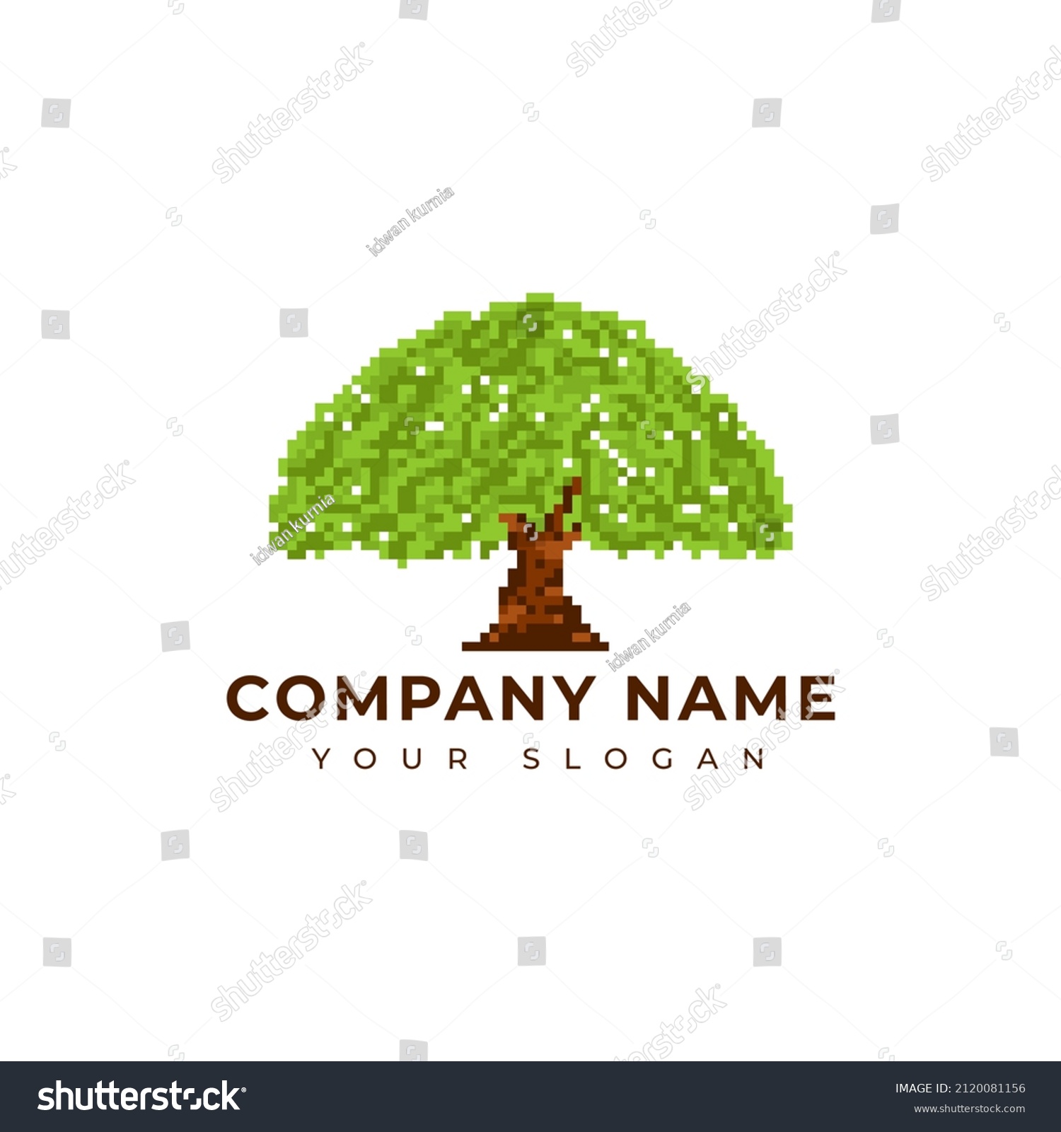 Pixel Art Oak Tree Logo Design Stock Vector (Royalty Free) 2120081156