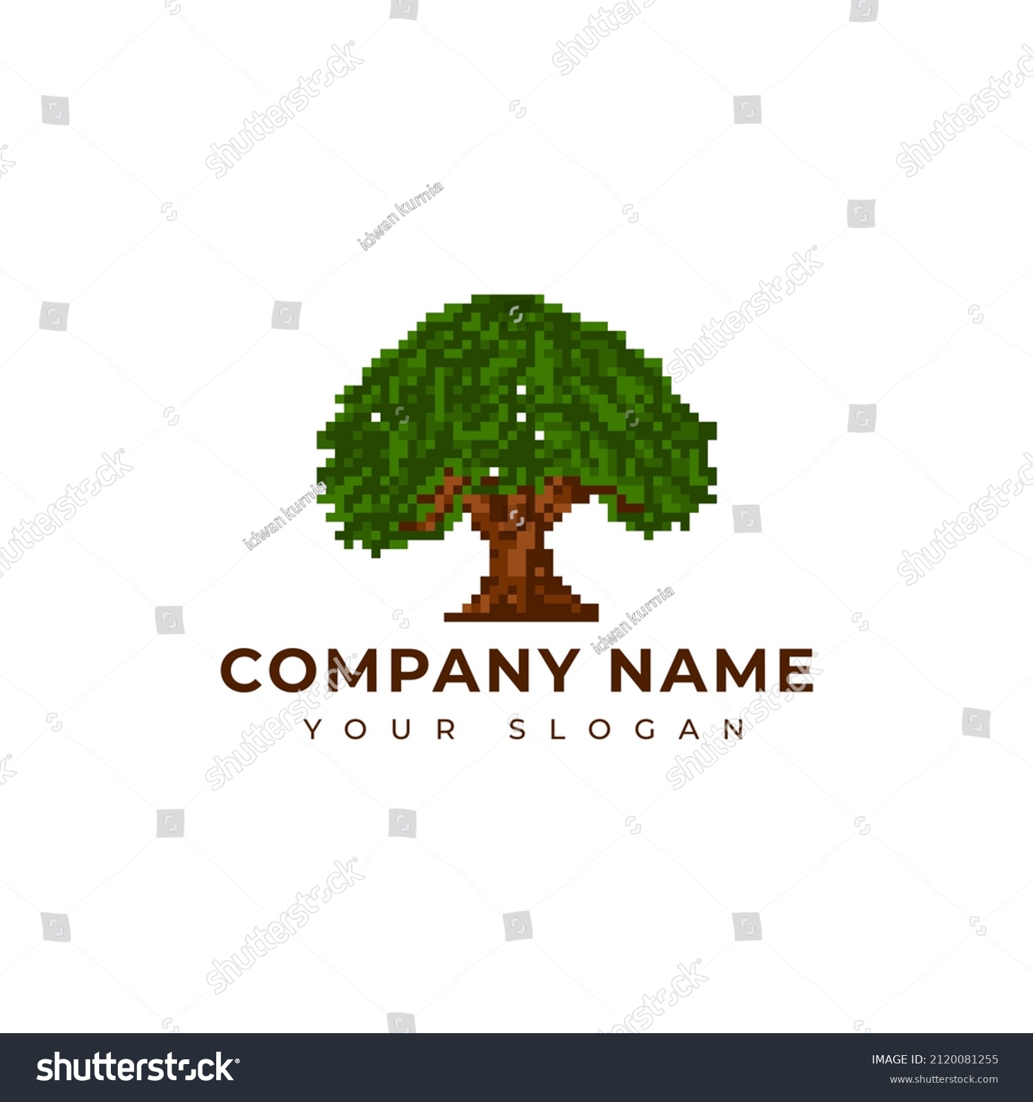 Pixel Art Oak Tree Logo Design Stock Vector (Royalty Free) 2120081255