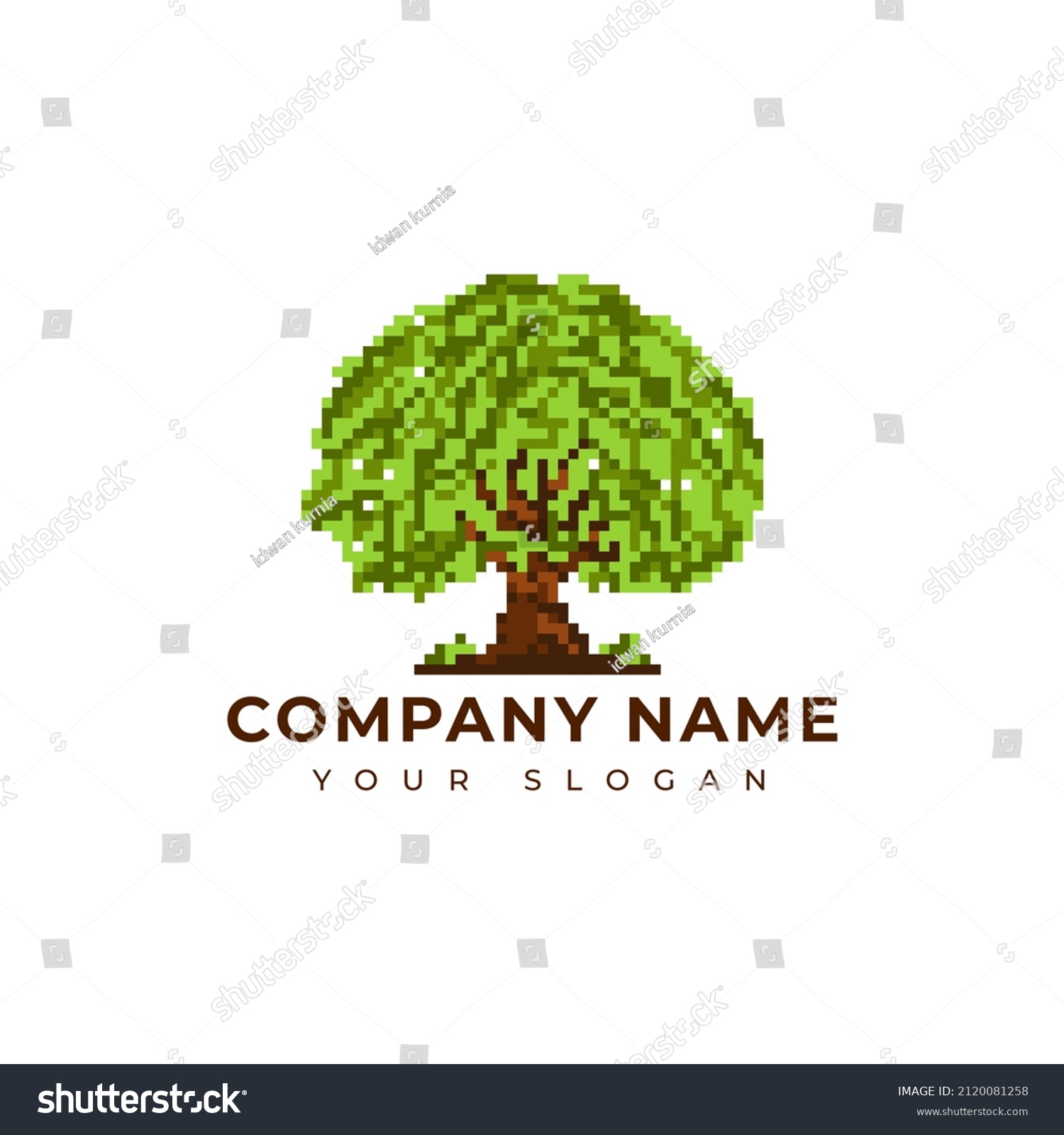 Pixel Art Oak Tree Logo Design Stock Vector (Royalty Free) 2120081258