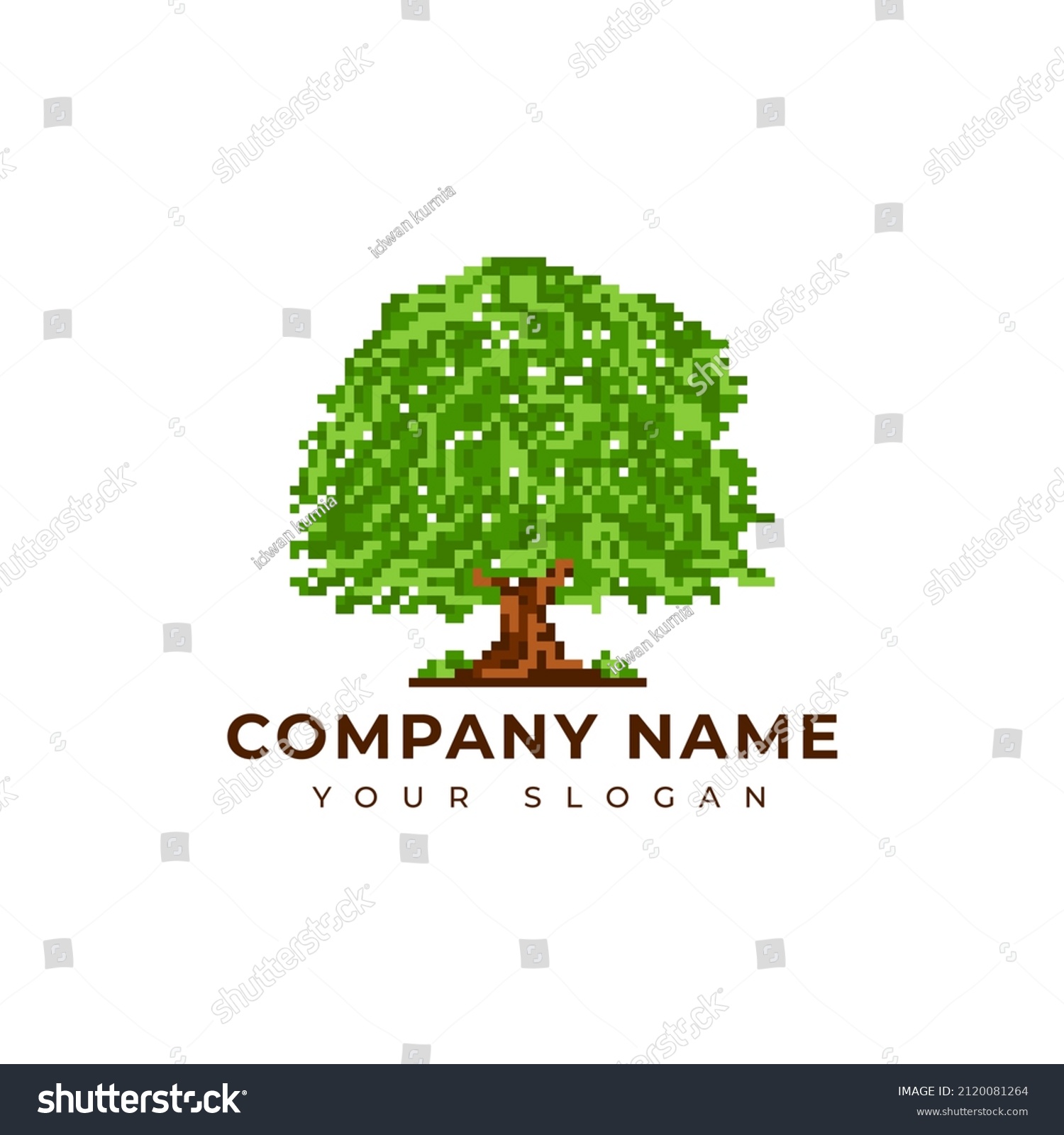 Pixel Art Oak Tree Logo Design Stock Vector (Royalty Free) 2120081264