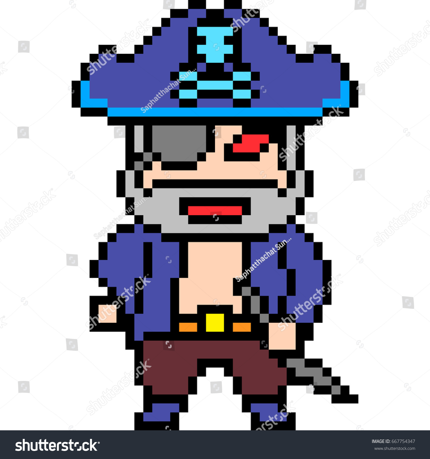 Vektor Stok Pixel Art Old Pirate Isolated (Tanpa Royalti) 667754347 ...