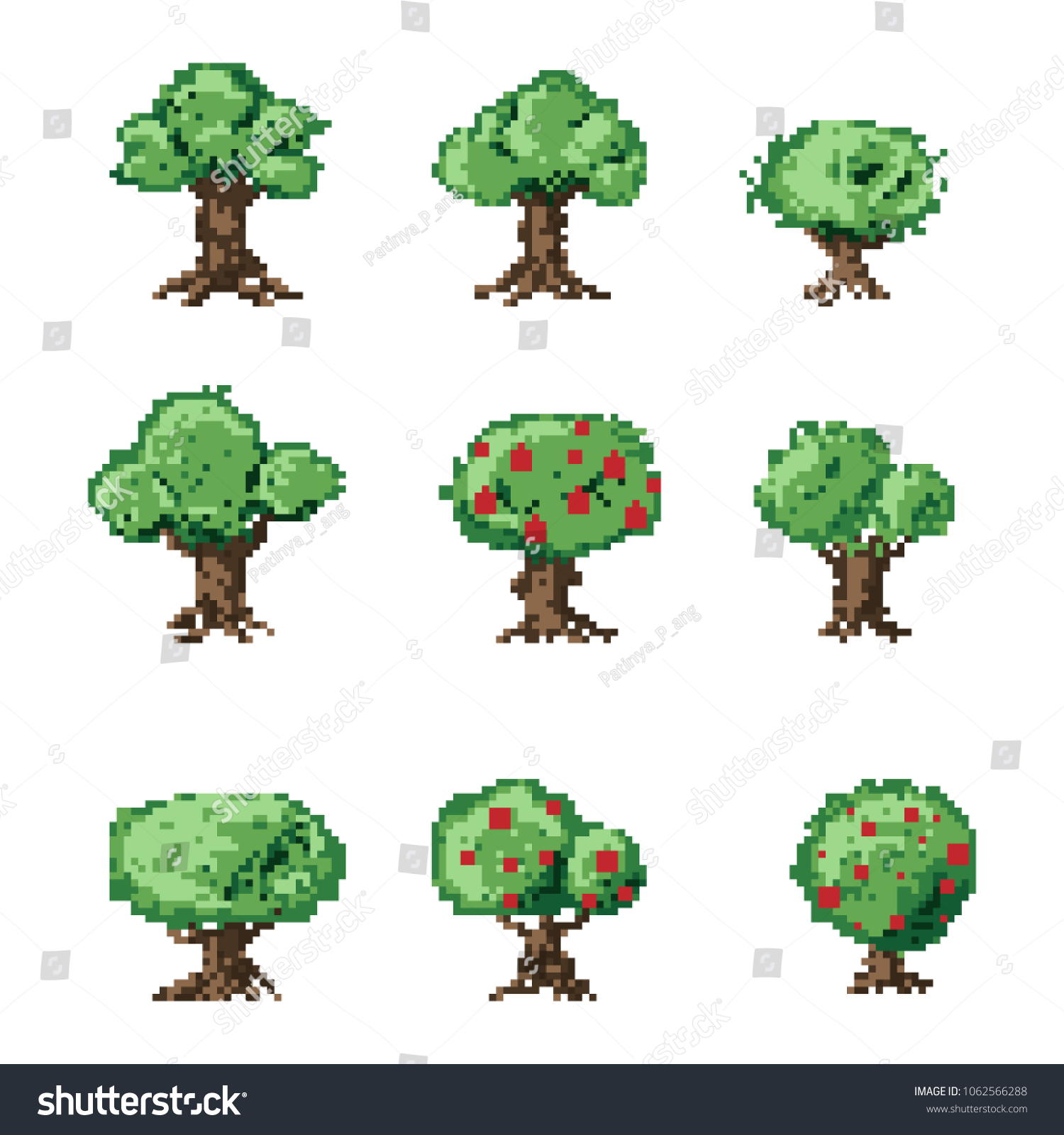 Pixel Art Rees Set8 Bit Tree: เวกเตอร์สต็อก (ปลอดค่าลิขสิทธิ์ ...
