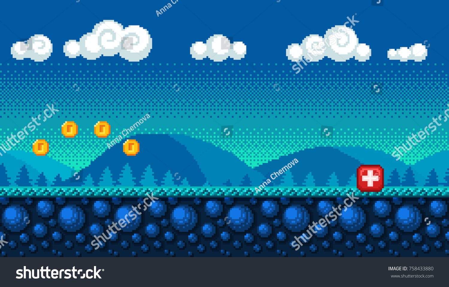 Pixel Art Seamless Background Landscape Game Stock Vector (Royalty Free ...