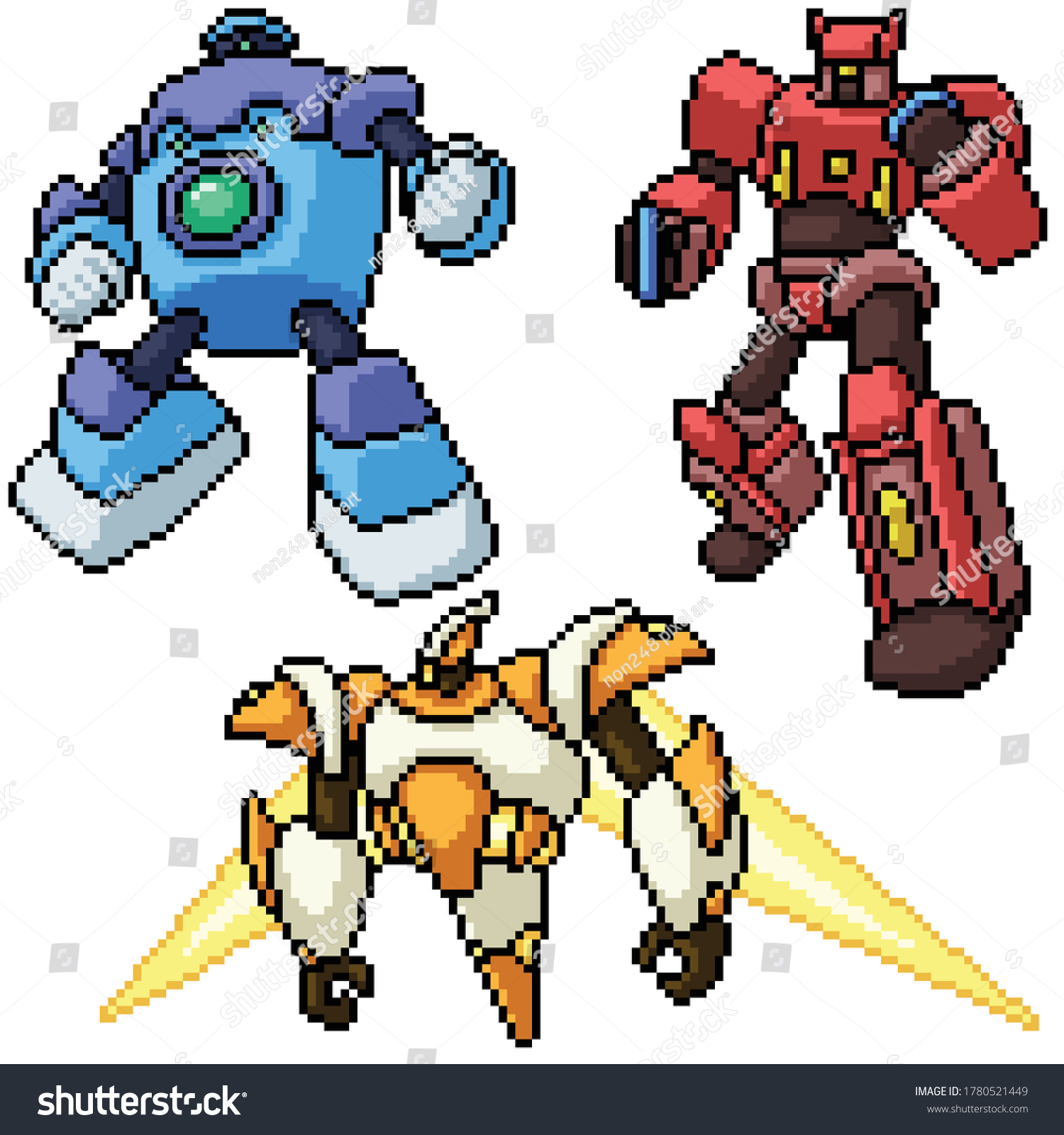 Pixel Art Set Isolated Anime Robot: Vector có sẵn (miễn phí bản quyền ...