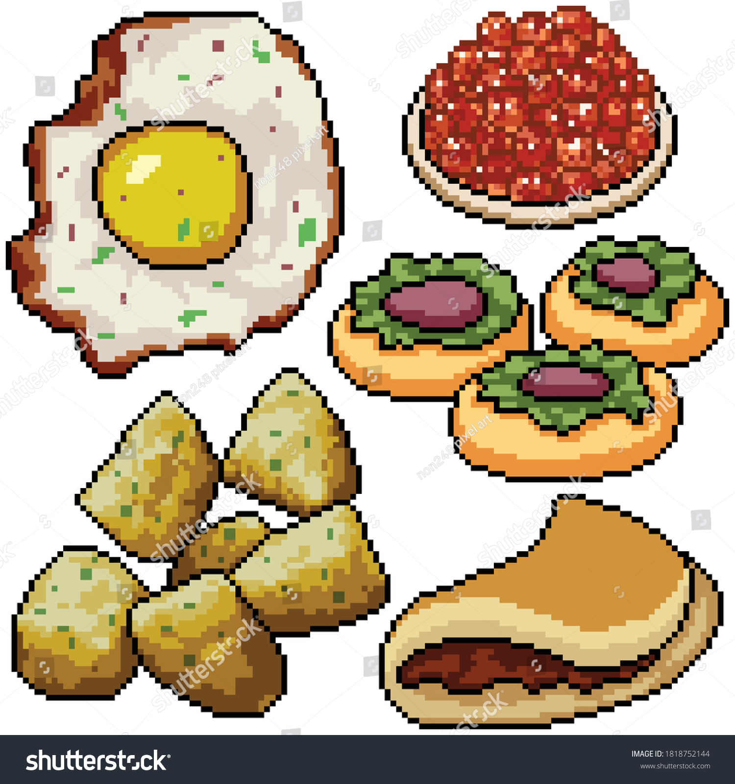 Pixel Art Set Isolated Breakfast Snack Stock Vector (Royalty Free ...