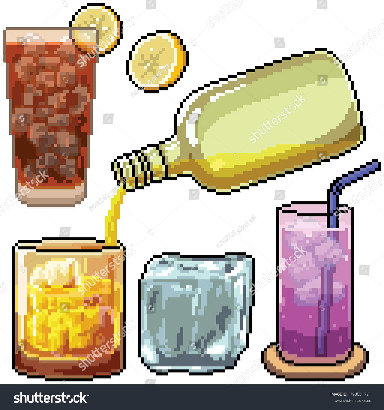 Pixel Art Set Isolated Cold Drink Stock Vector (Royalty Free) 1793031721