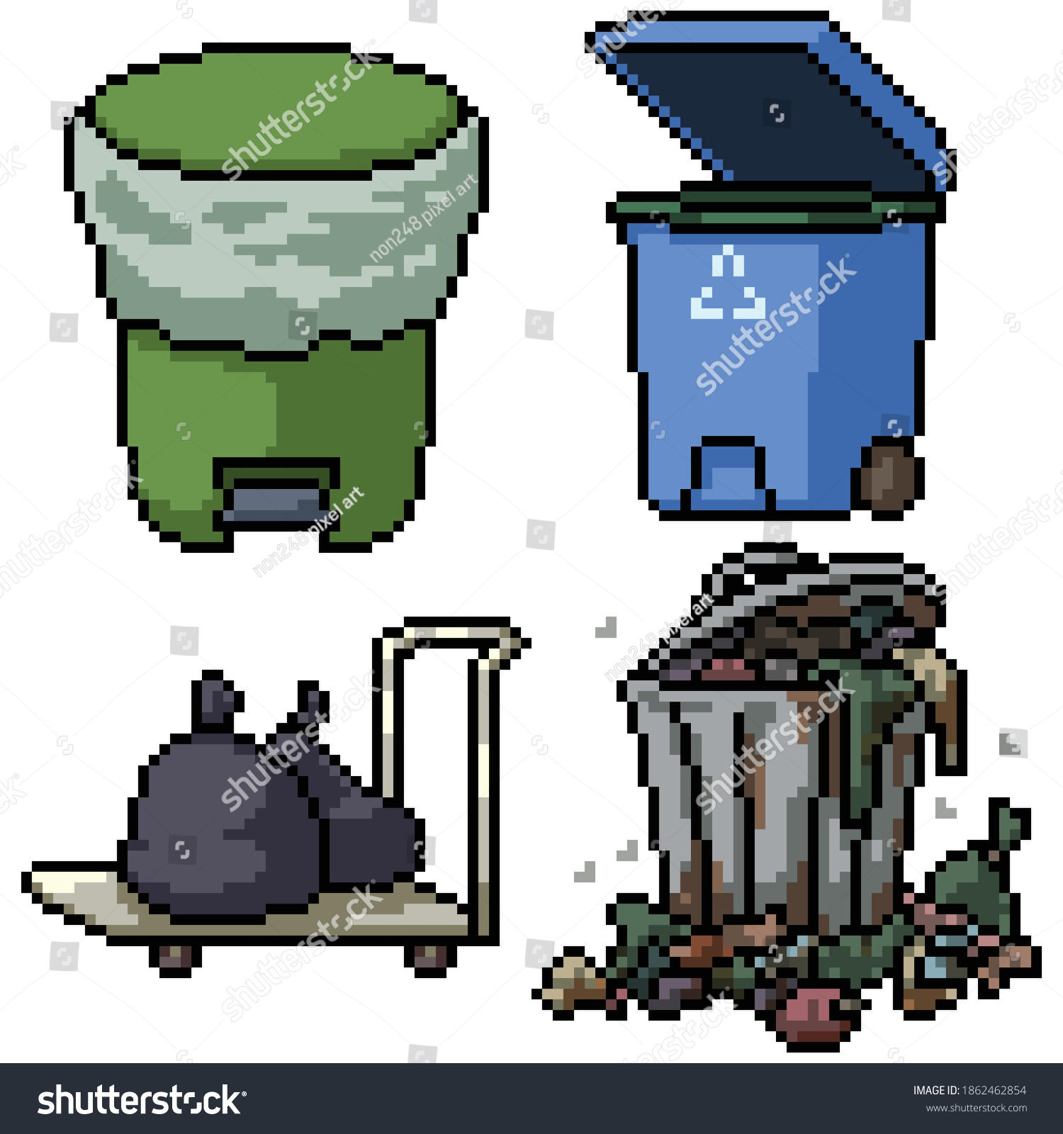 Pixel Art Set Isolated Garbage Bin Stock Vector (Royalty Free) 1862462854