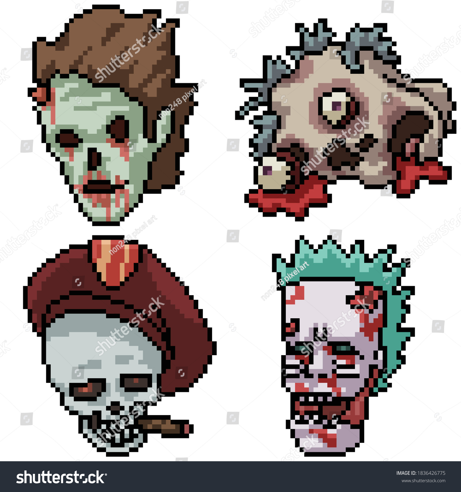 Pixel Art Set Isolated Horror Head: vetor stock (livre de direitos ...