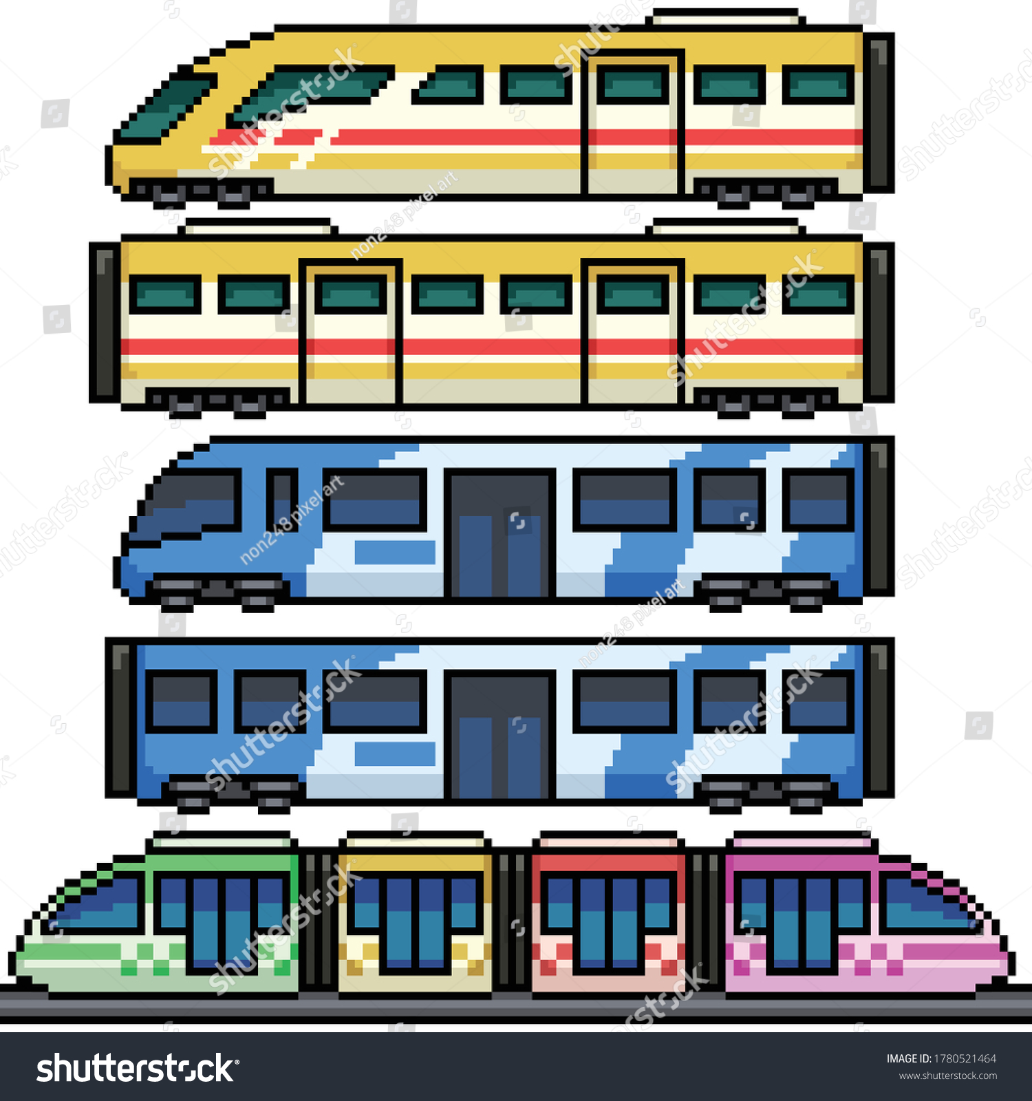 Pixel Art Set Isolated Modern Train: Vector có sẵn (miễn phí bản quyền ...