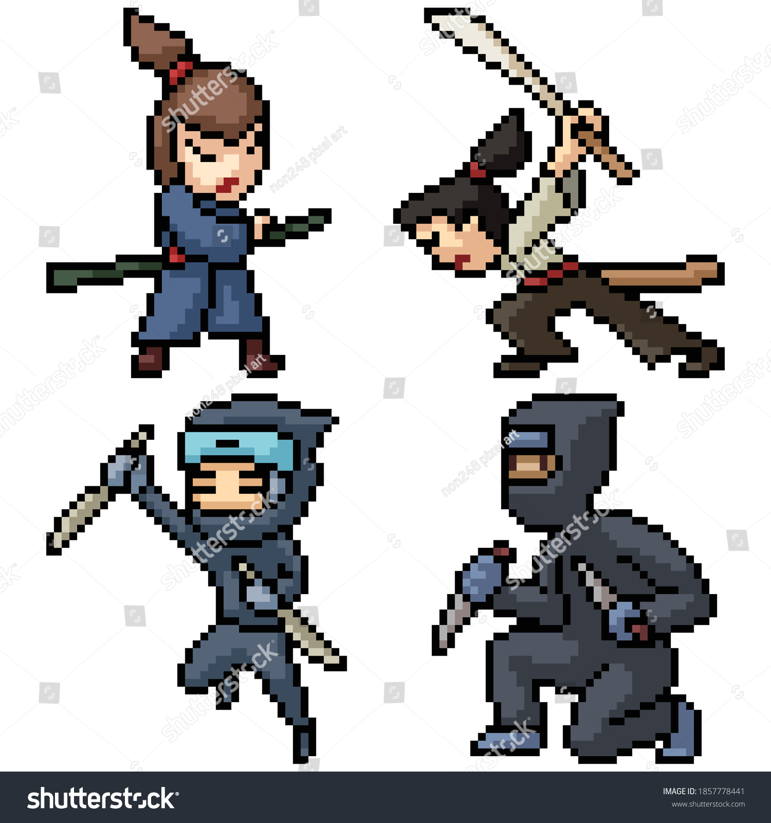 Pixel Art Set Isolated Samurai Ninja Stock Vector (Royalty Free ...
