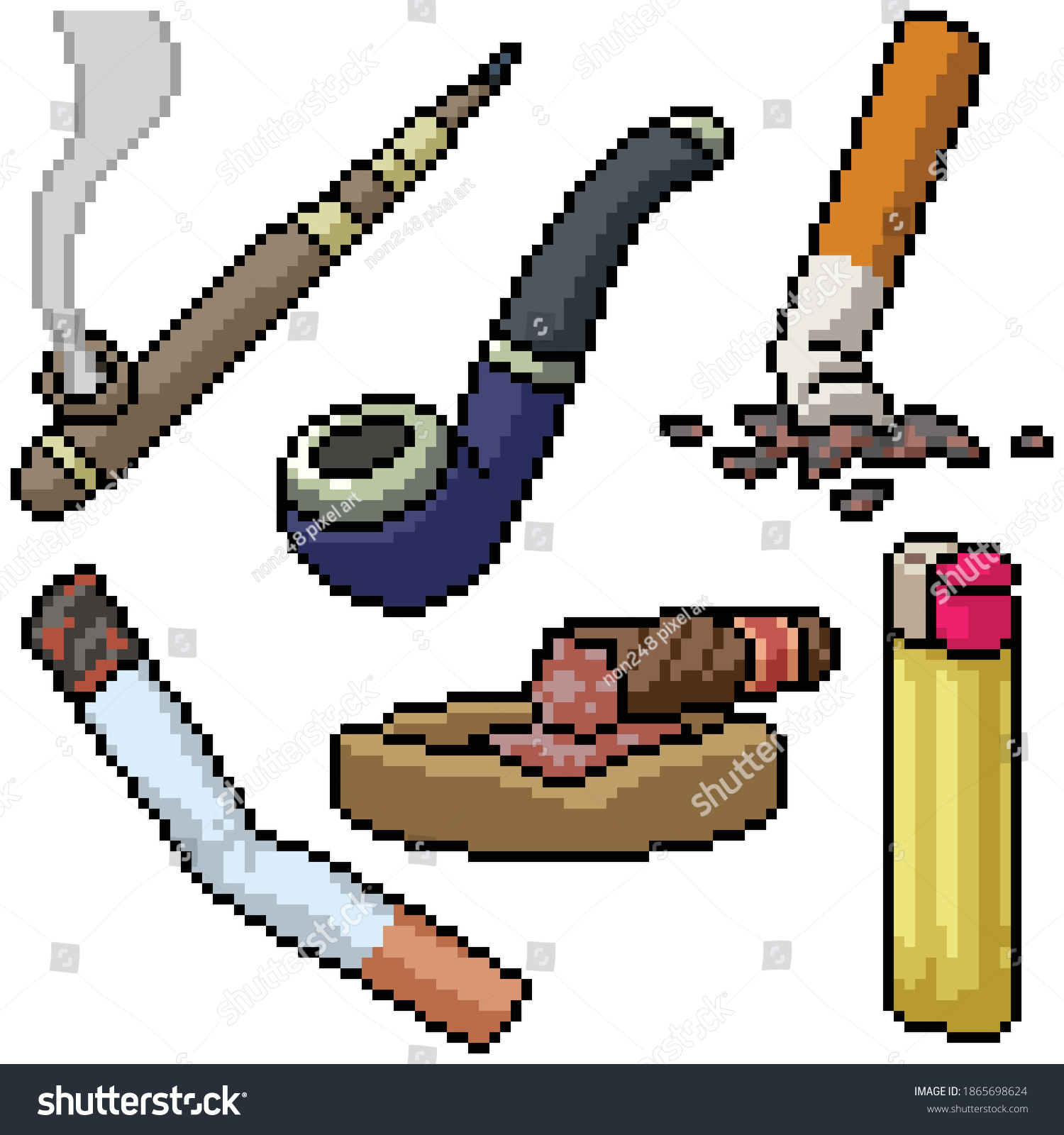 Pixel Art Set Isolated Smoke Pipe: เวกเตอร์สต็อก (ปลอดค่าลิขสิทธิ์ ...