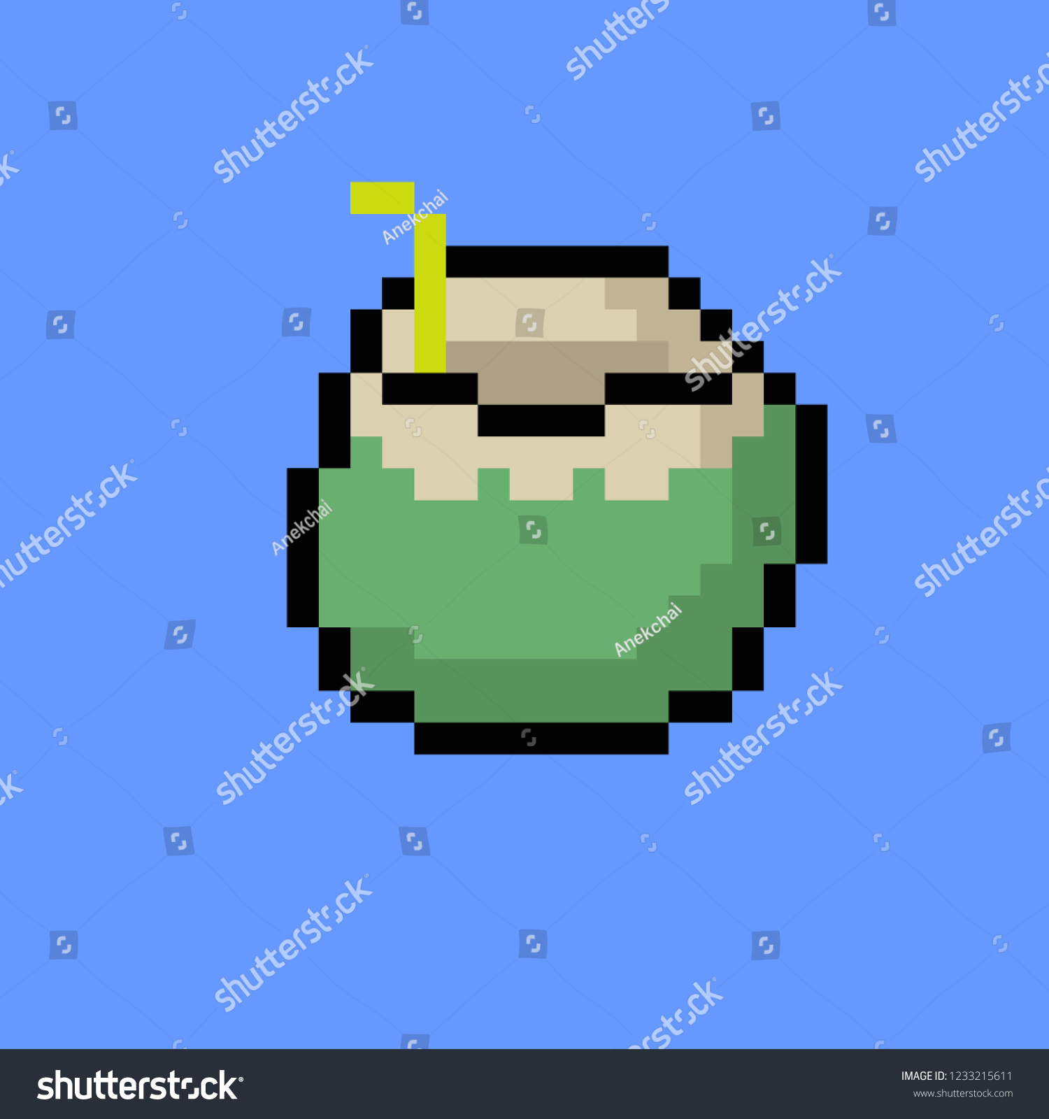 Pixel Art Summer Coconut: vector de stock (libre de regalías) 1233215611