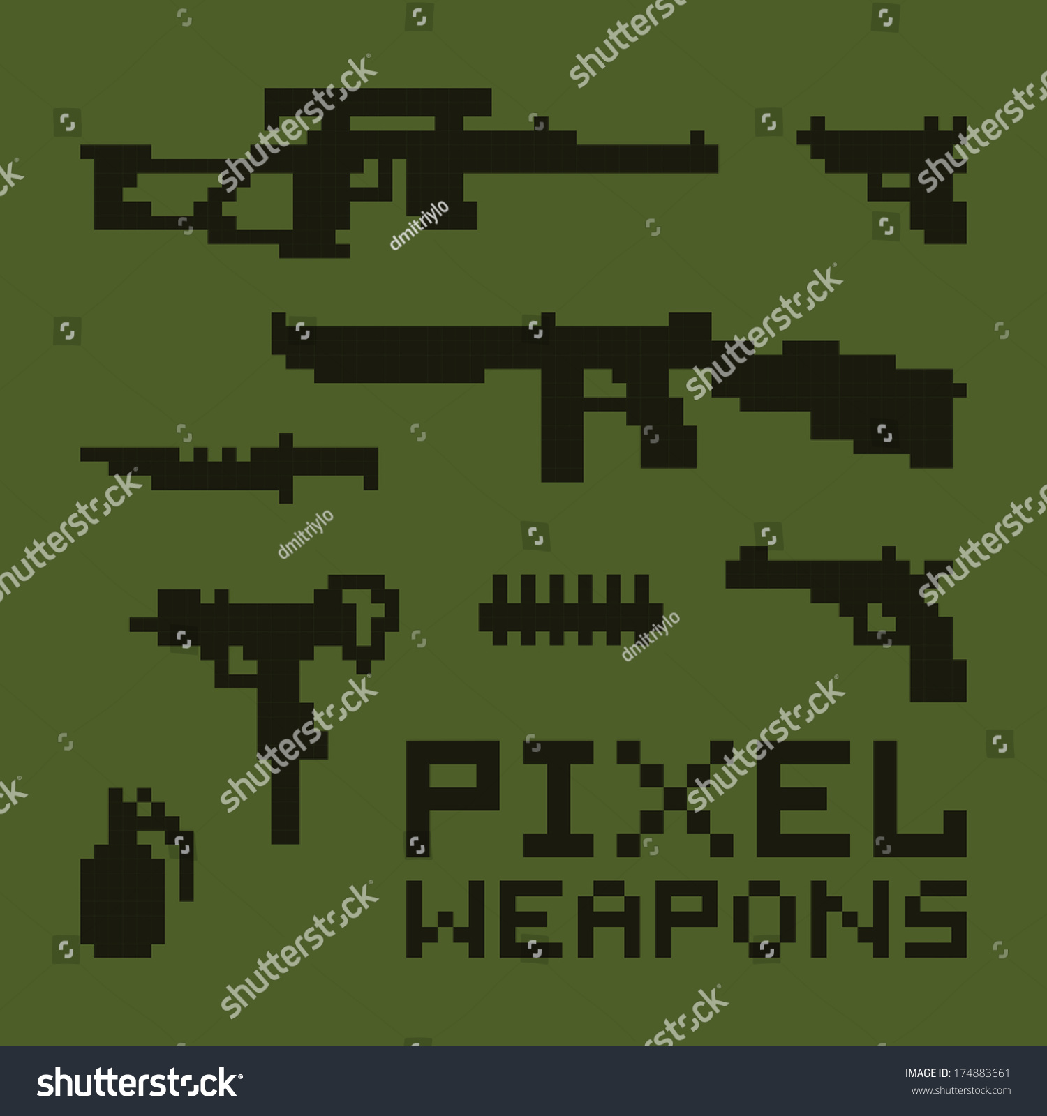 Vektor Stok Pixel Art Weapons Isolated Vector Set (Tanpa Royalti ...