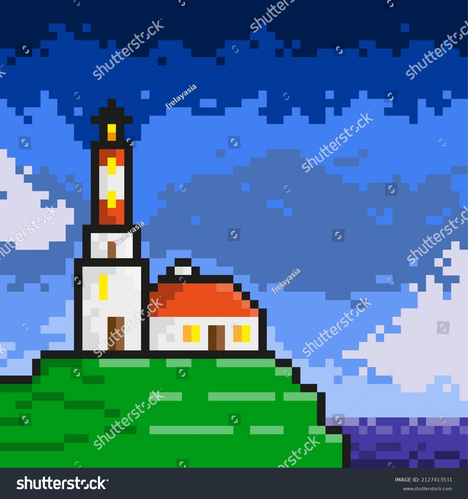 Pixel Art Lighthouse Location Stock Vector (Royalty Free) 2127413531 ...