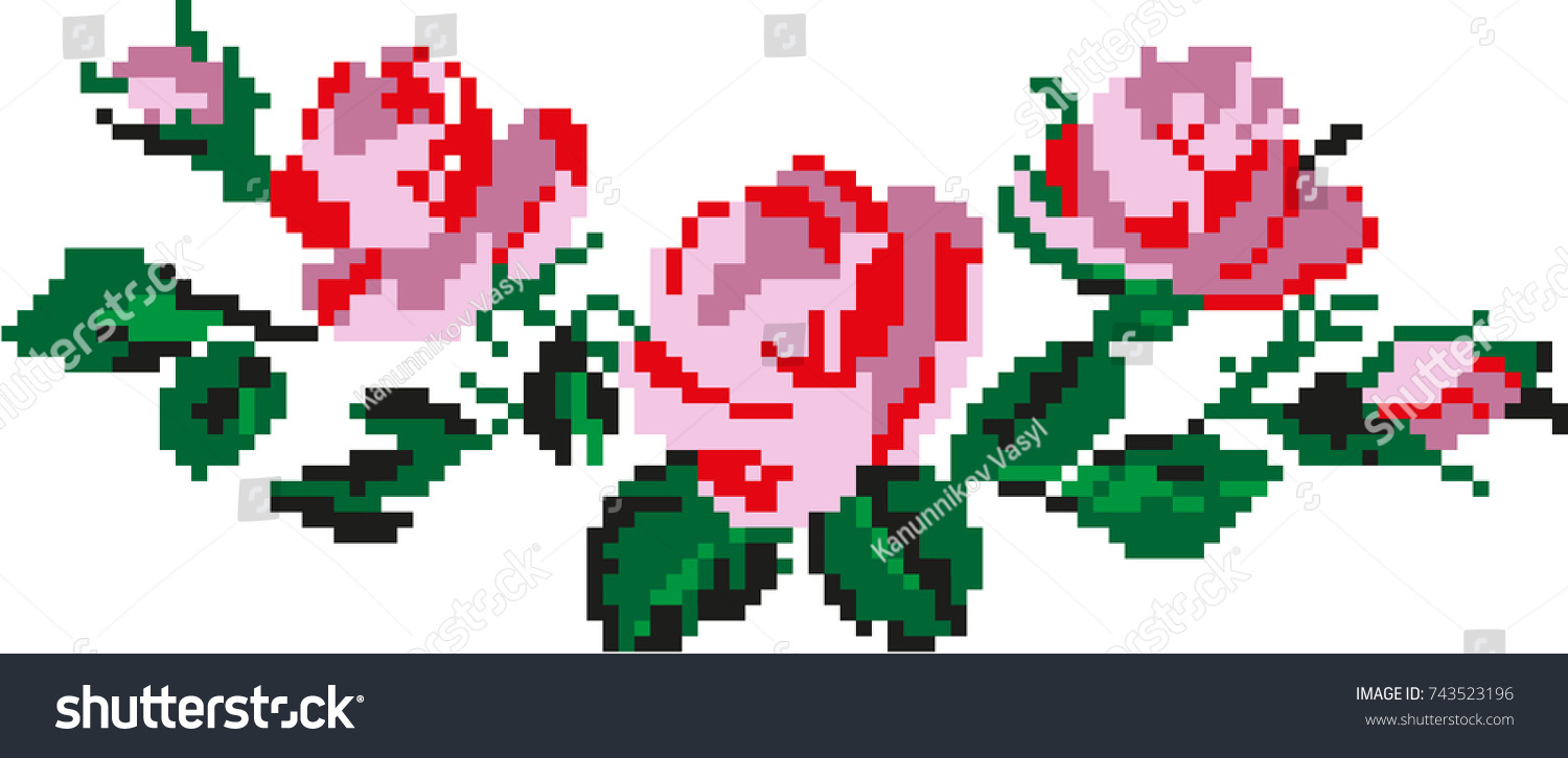 Pixel Border Flowers Stock Vector (Royalty Free) 743523196 | Shutterstock