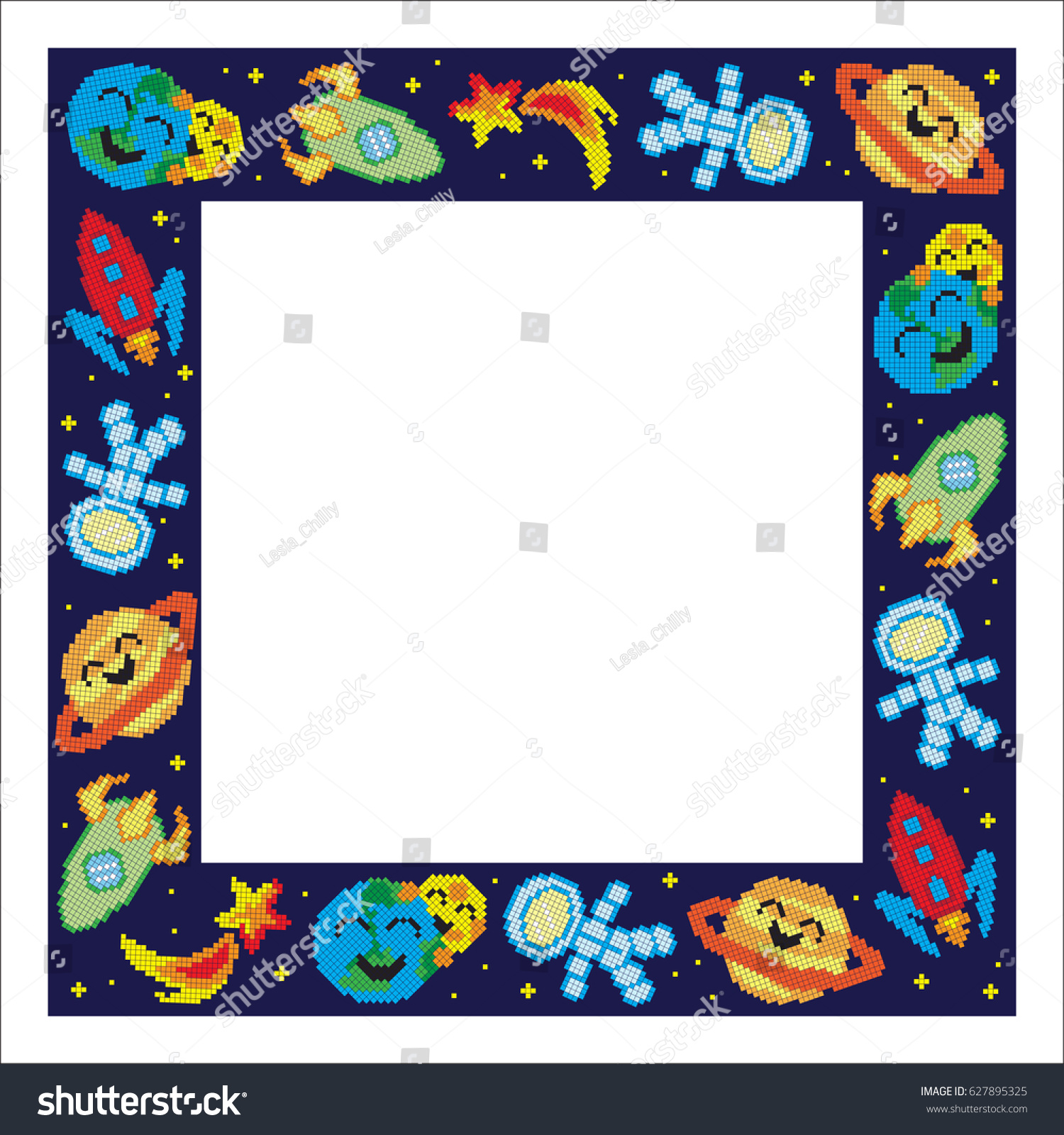 Pixel Cartoon Space Frame Vector Illustration Stock Vector (Royalty ...