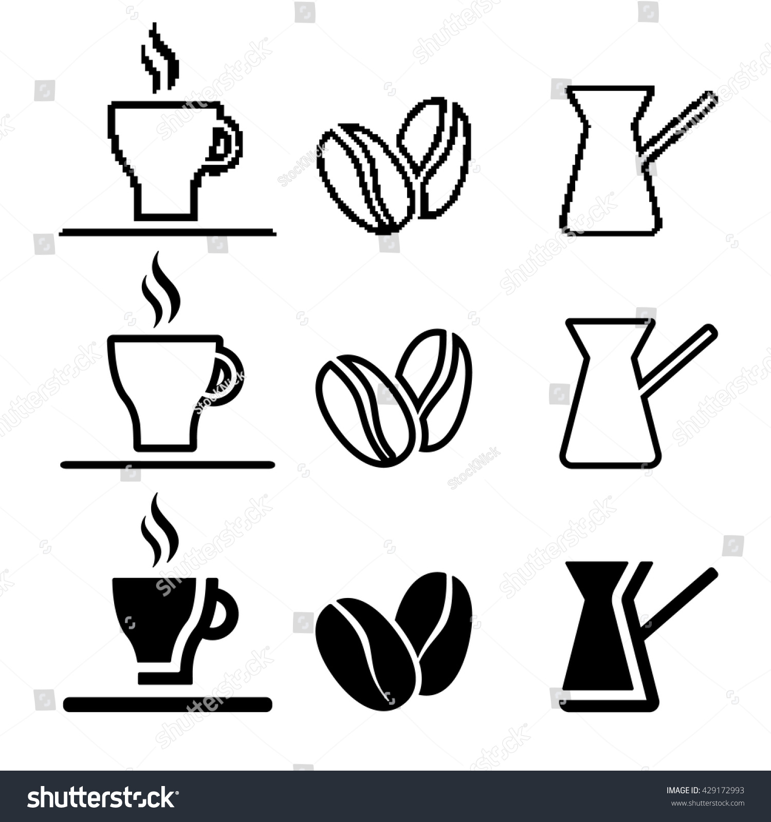 Pixel Coffee Icons Set Vector Illustration Stock Vector (Royalty Free ...