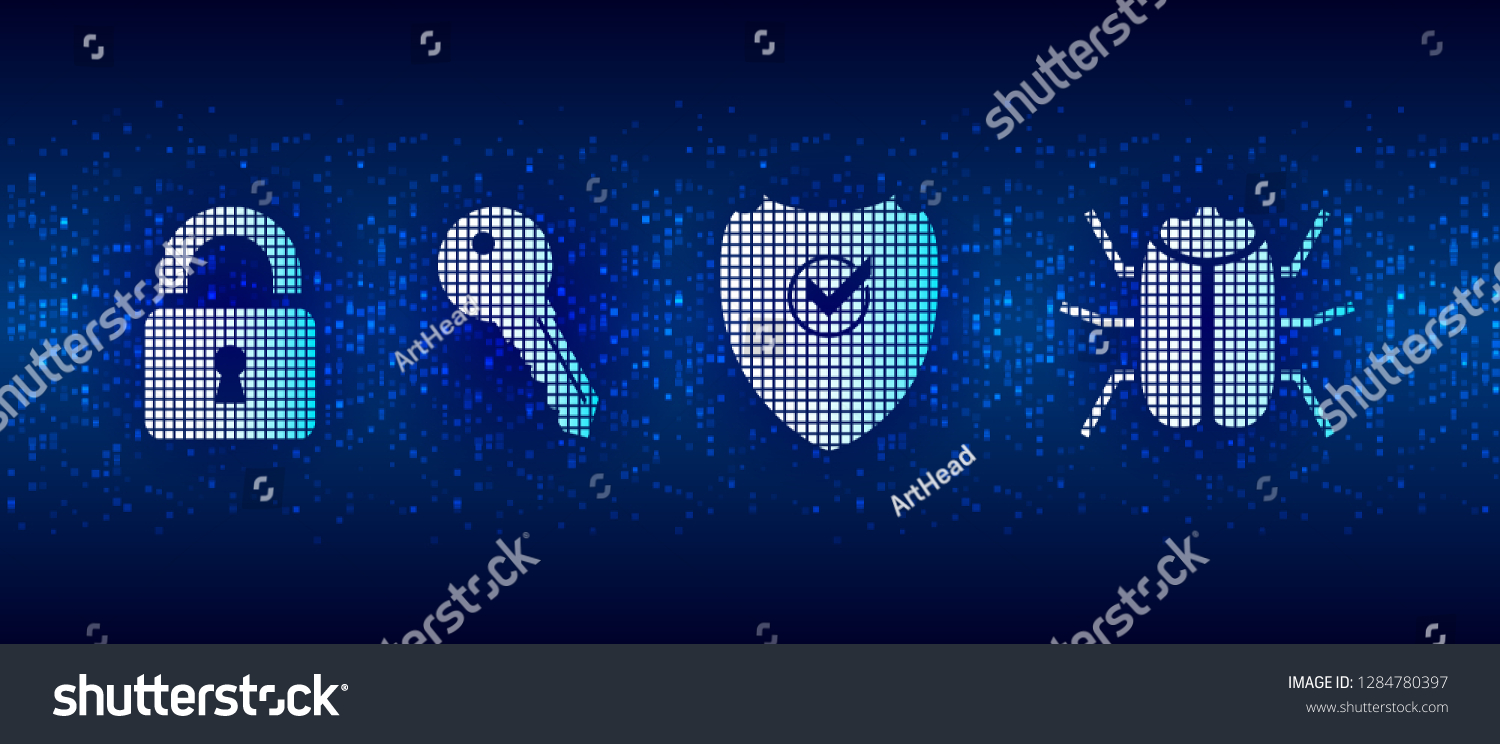 Pixel Design Padlock Key Shield Hacker Stock Vector (Royalty Free ...