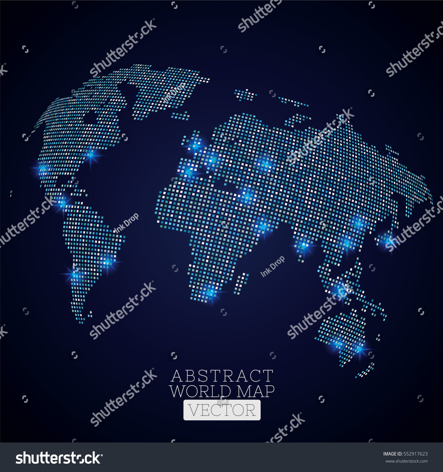 Pixel Dot World Map Glowing Locations Stock Vector (Royalty Free ...