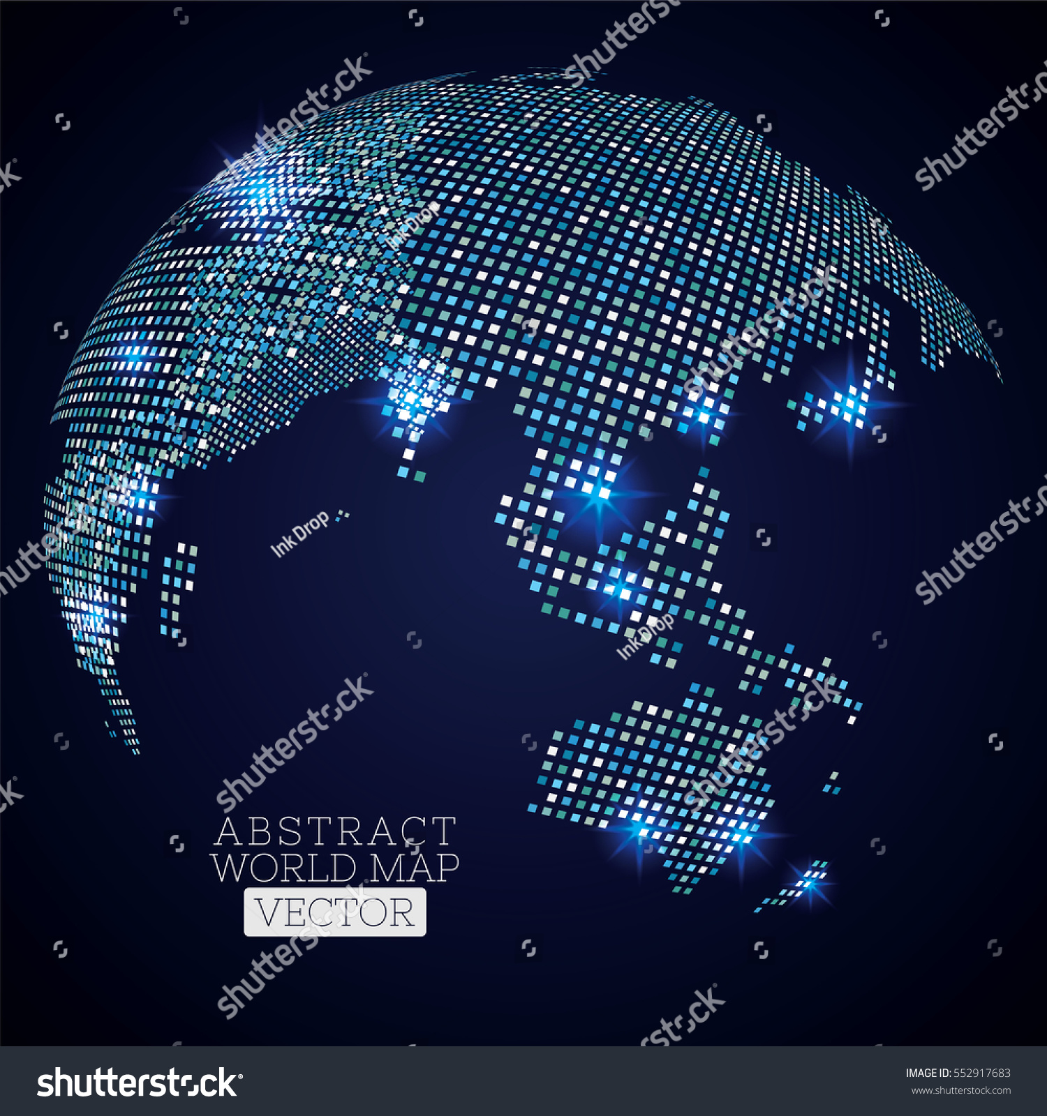 Pixel Dot World Map Glowing Locations Stock Vector (Royalty Free) 552917683