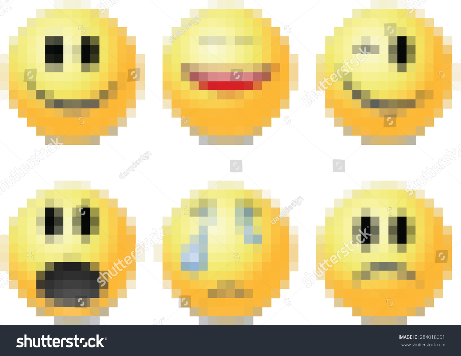Pixel Emotional Face Icons Set: vector de stock (libre de regalías ...