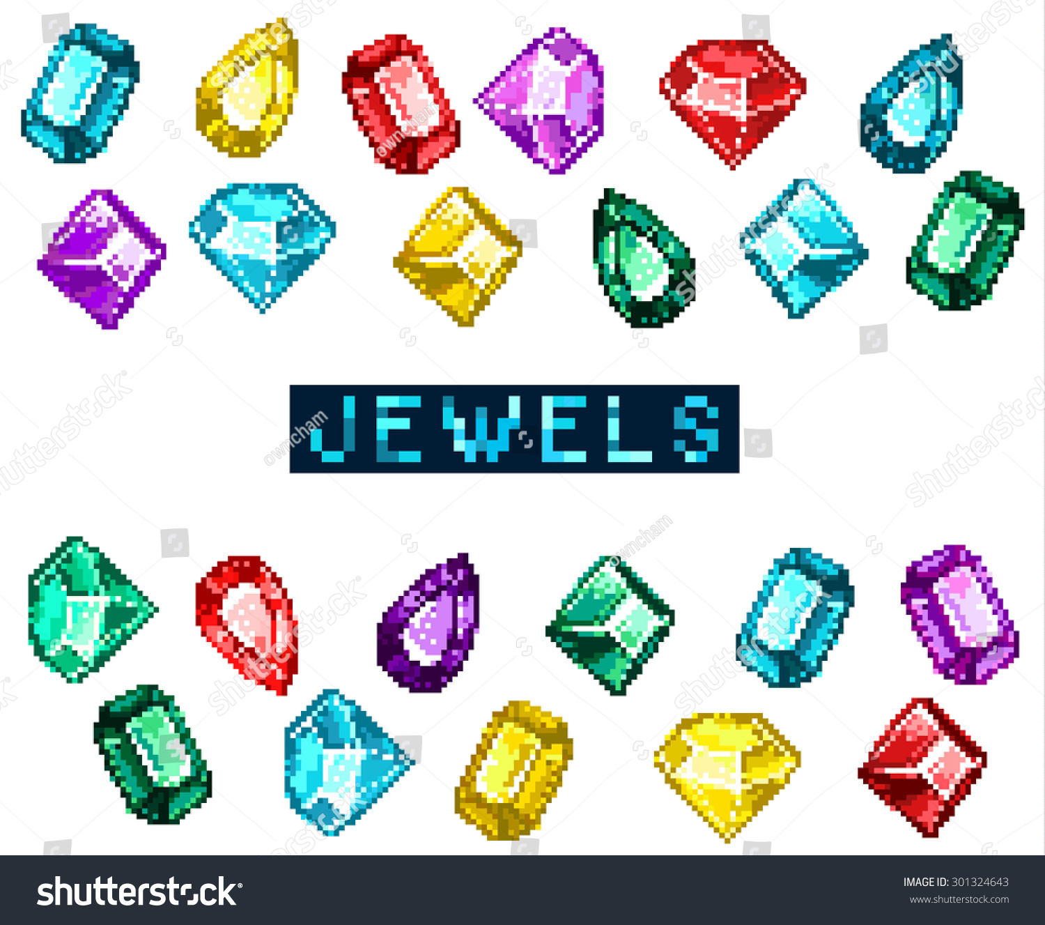 Pixel Gems On White Background Stock Vector (Royalty Free) 301324643