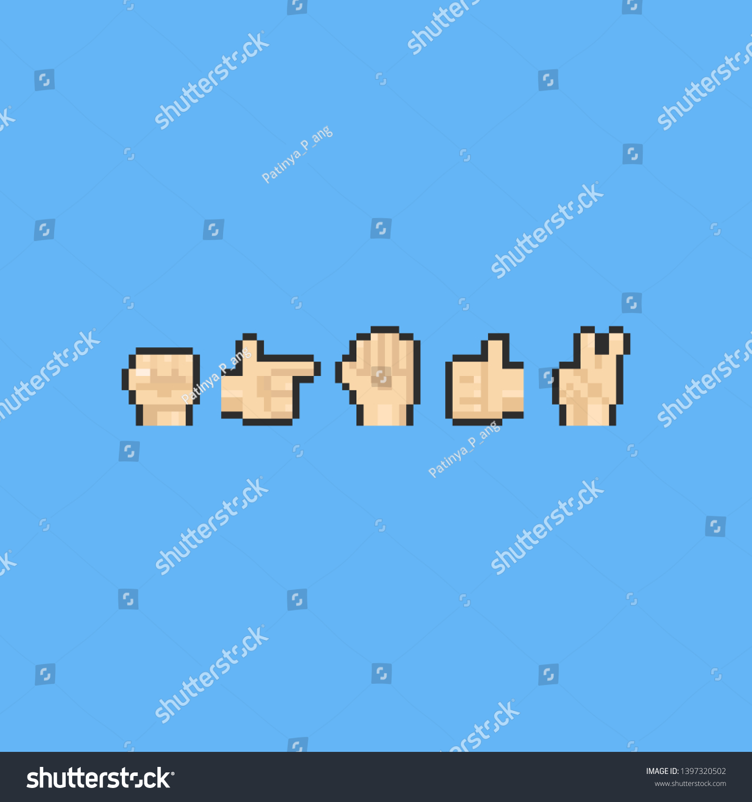 Pixel Hand Icon Set8bit Symbol Stock Vector (Royalty Free) 1397320502
