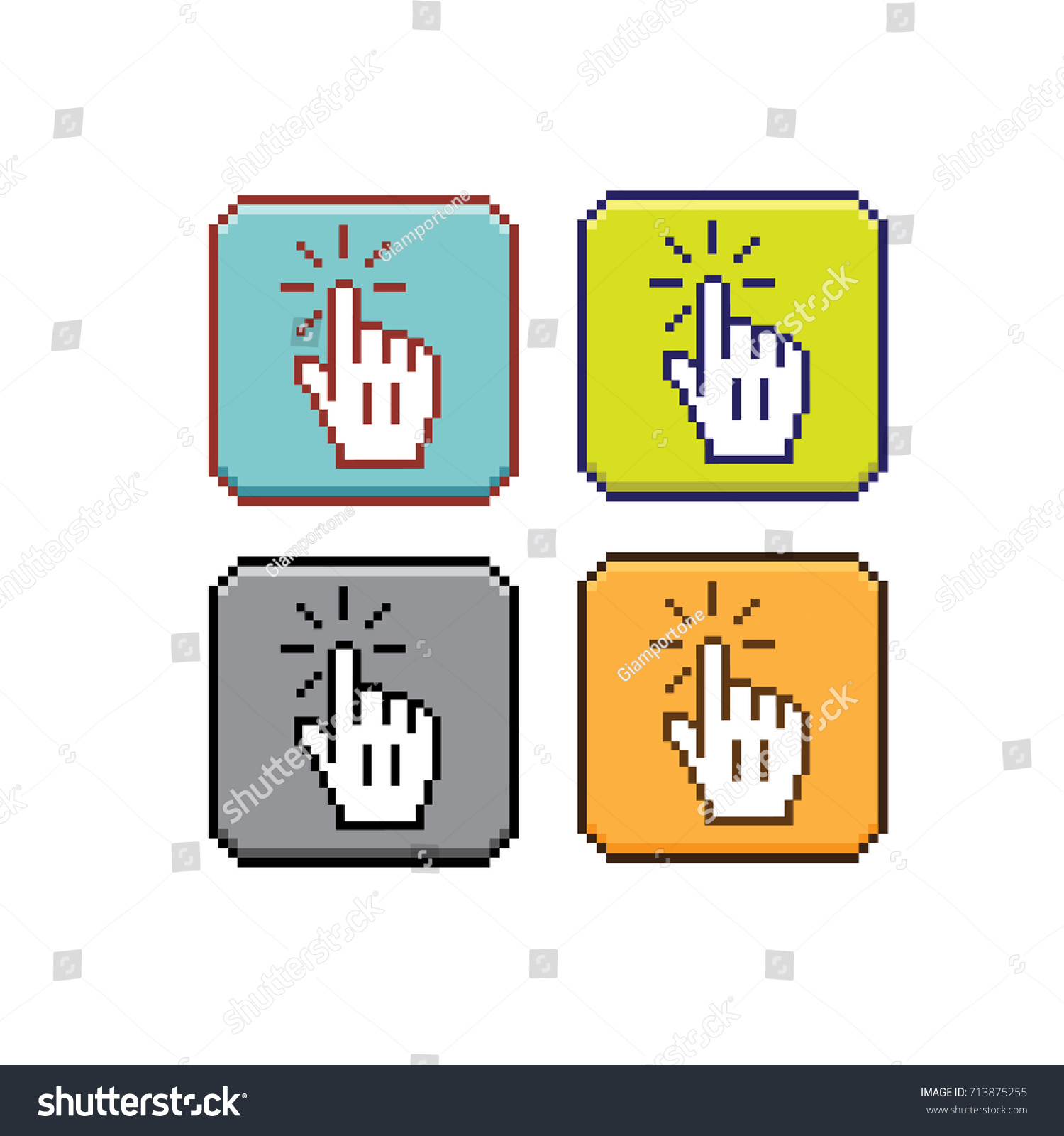 Pixel Icon Buttons Hands Clicking Bitmap Stock Vector (Royalty Free ...