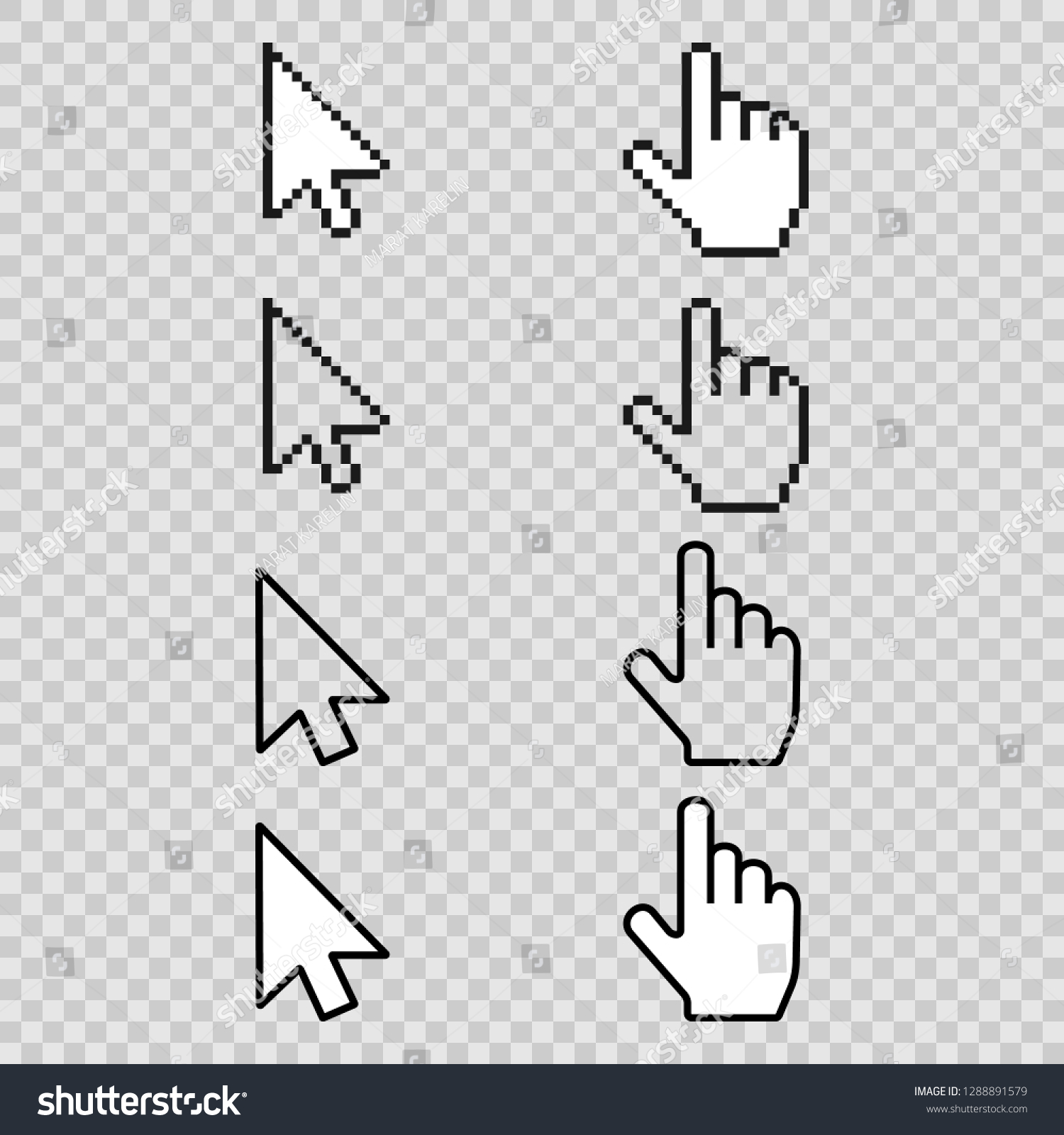 Pixel Mouse Cursors Arrow Pointer Finger: เวกเตอร์สต็อก (ปลอดค่า ...