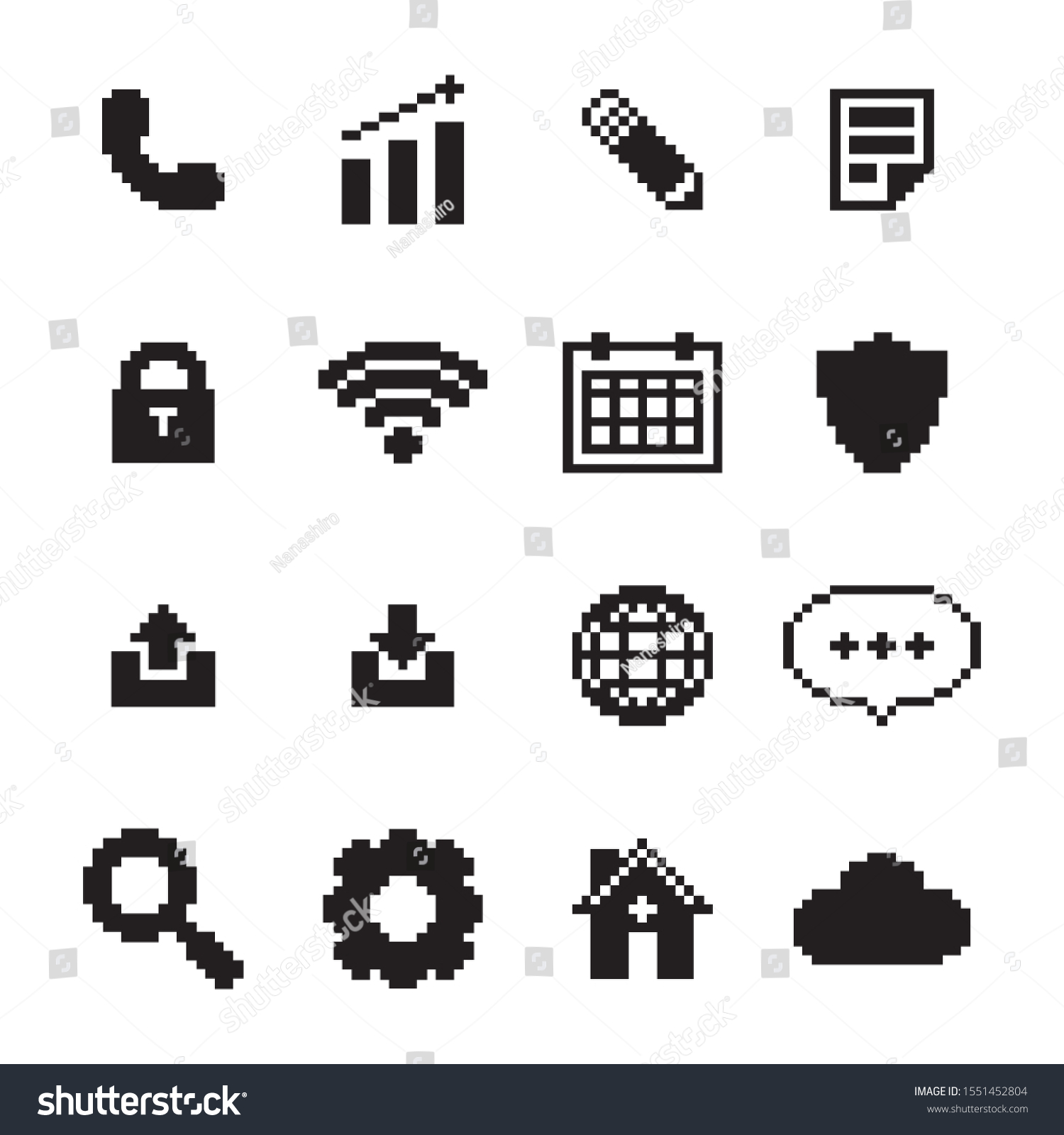 Pixel Phone Apps Icons Set Stock Vector (Royalty Free) 1551452804