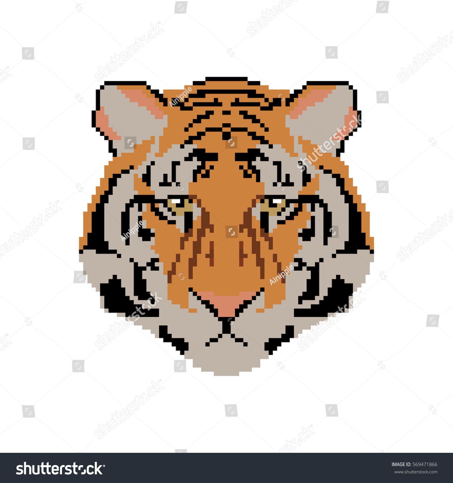 Pixel Tiger Head On White Background Stock Vector (Royalty Free) 569471866