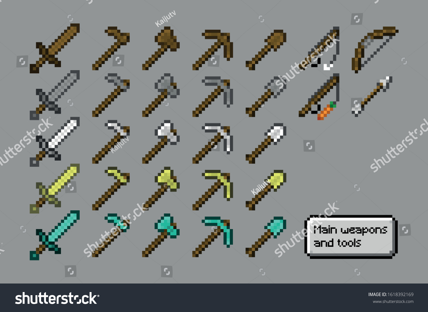 Pixel Video Game Weapons Tools Items Stock Vector (Royalty Free) 1618392169